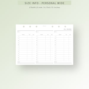 Monthly Bill Tracker Printable Personal Wide Inserts, Finance Template, Spending Tracker ...