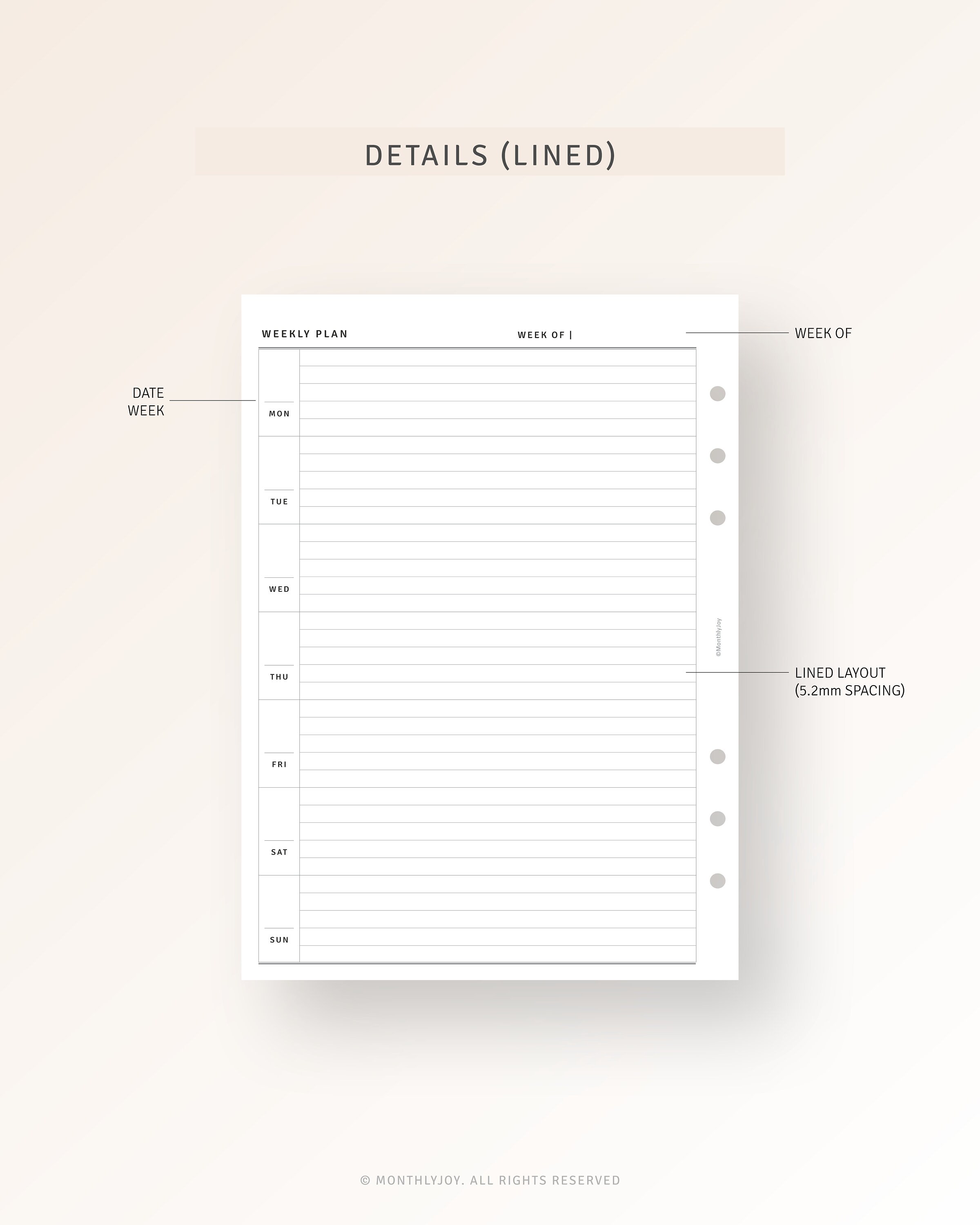 A5 Size Week on One Page Printable Weekly Planner PDF - Etsy