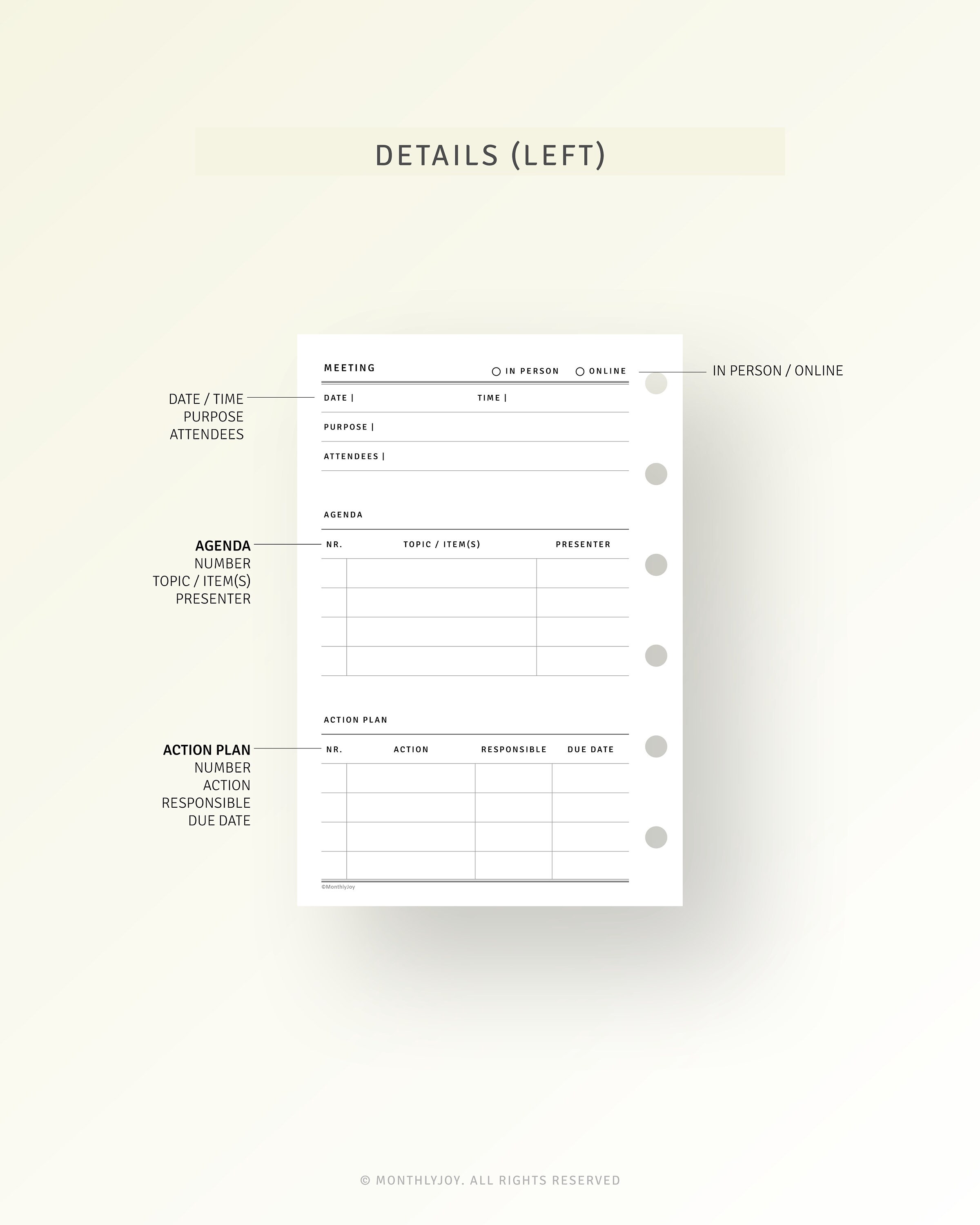 Meeting Notes Template Pocket Size Inserts Printable Project - Etsy