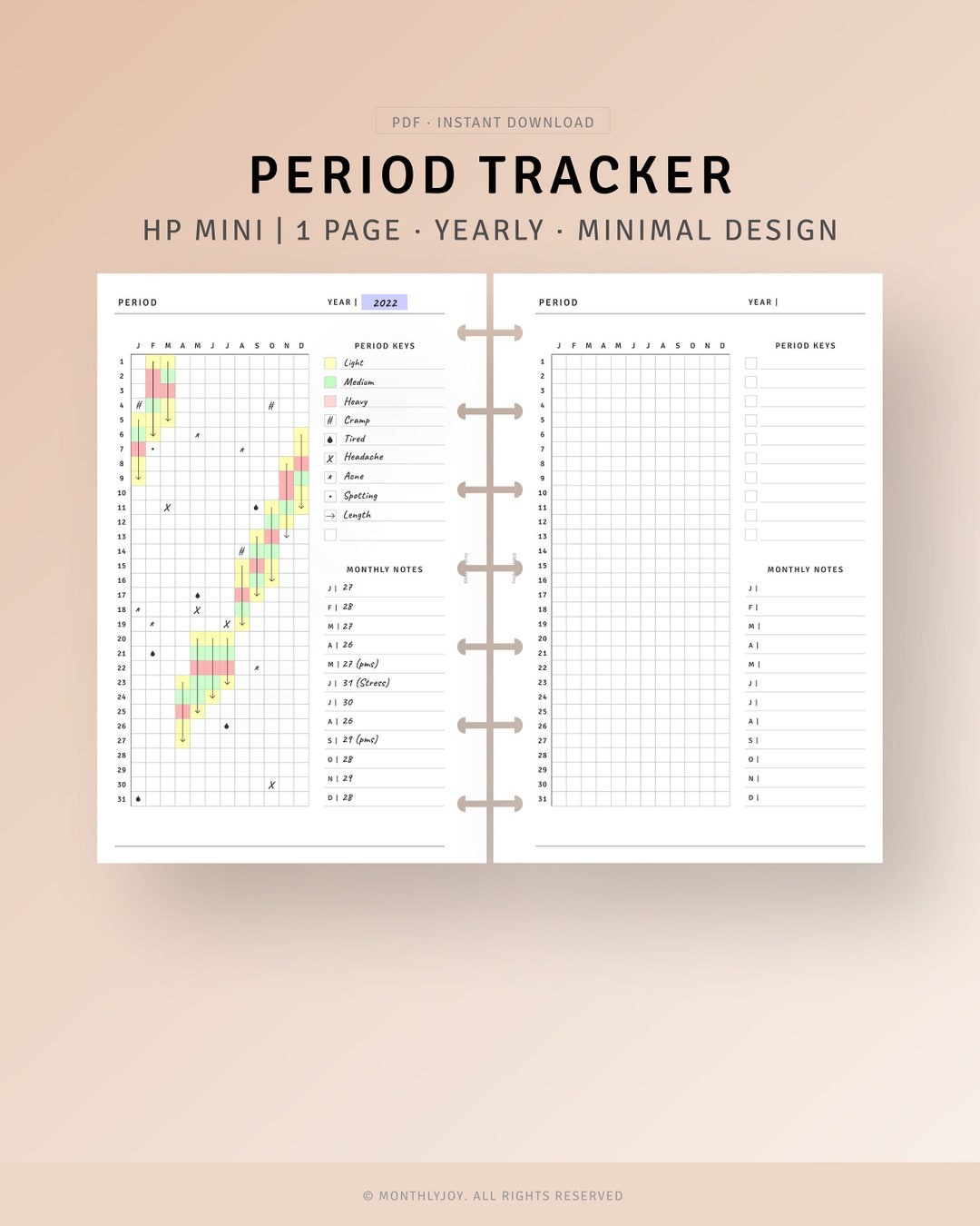 Period Tracker Printable Happy Planner Mini Inserts, Menstruation Log ...