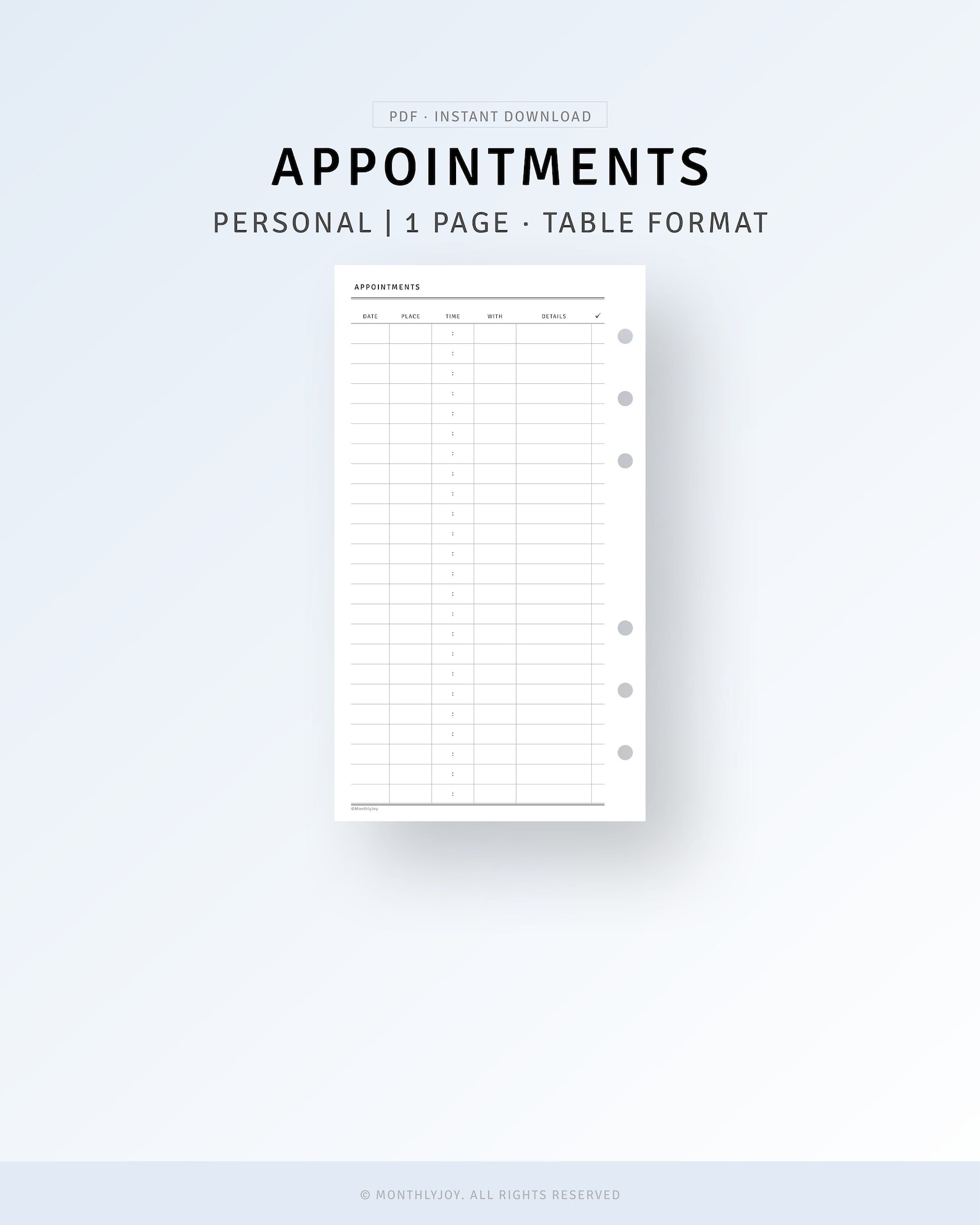 Personal Appointments Scheduling Printable Inserts Meeting - Etsy