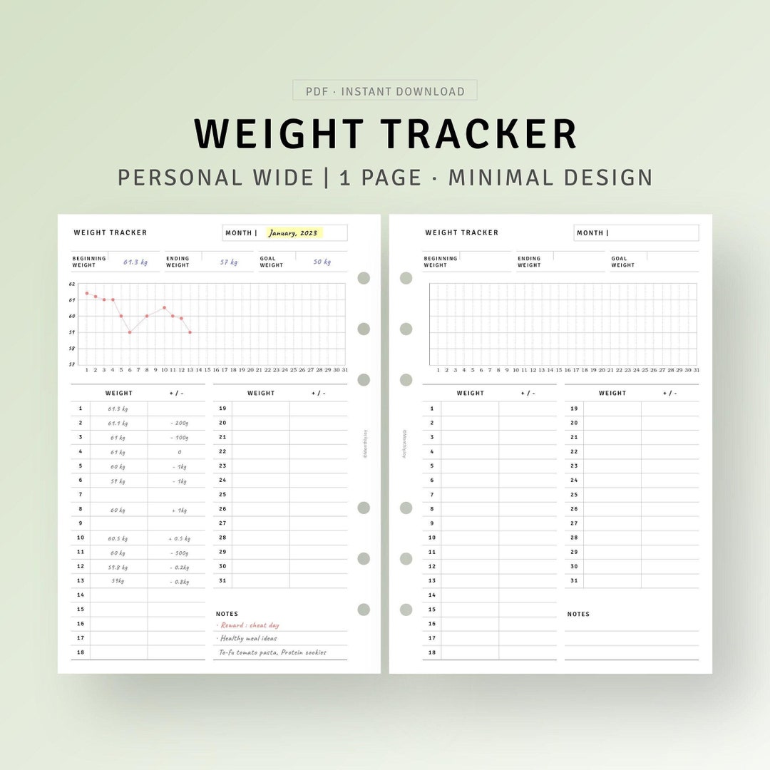 Weight Loss Tracker Printable Personal Wide Inserts, Pounds Lost Chart ...