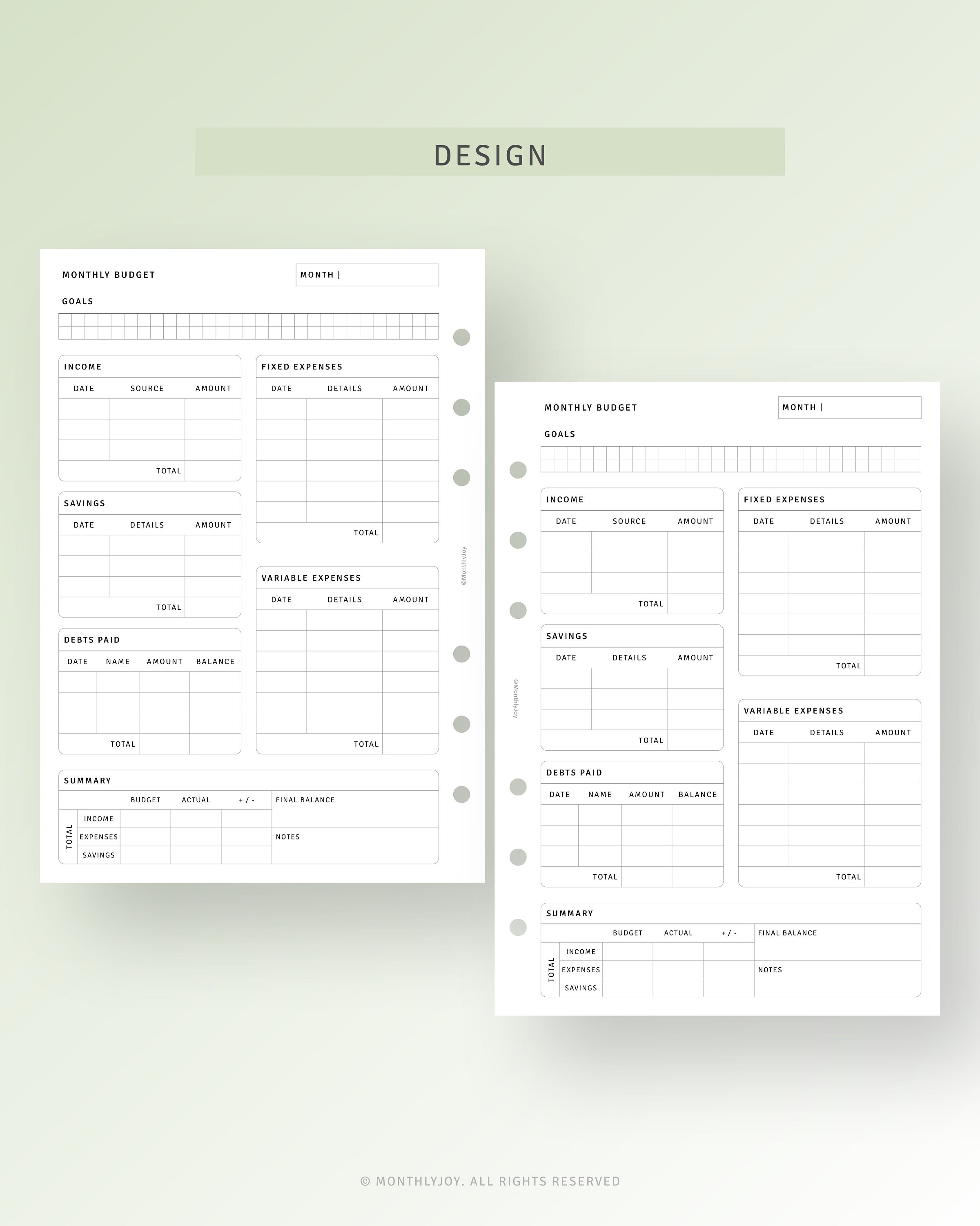 Budget Planner Printable Personal Wide Inserts, Finance Template ...