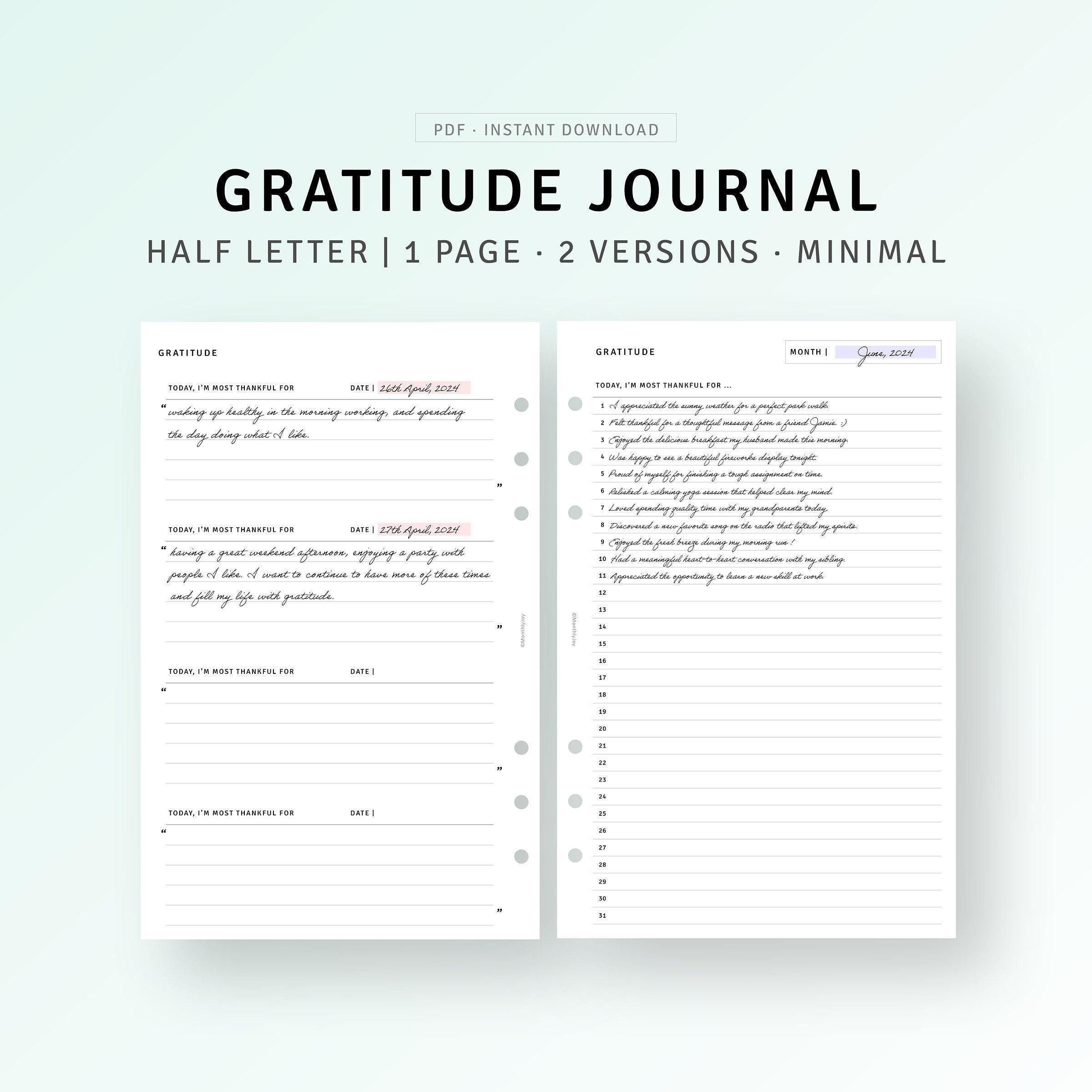 Gratitude Journal Printable Daily Reflection, Thankfulness Journal, One ...