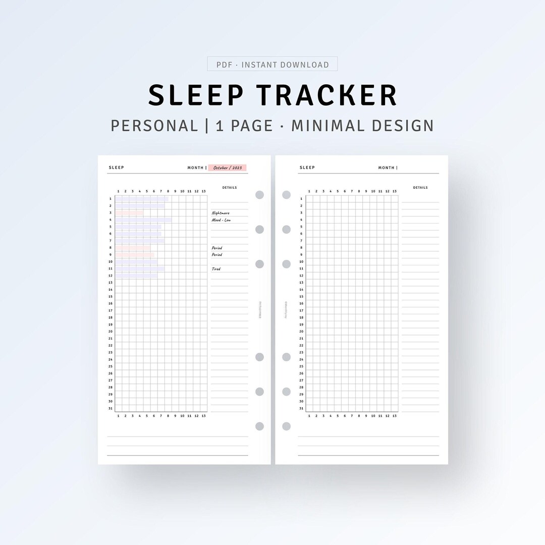 Personal, Sleep Tracker Planner Printable Sleeping Log Chart, Wellness ...