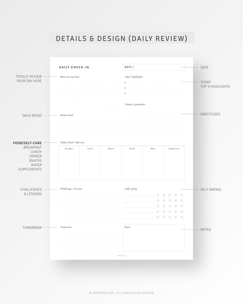 Daily Reflection Weekly Review A4, Letter Binder Printable Monthly ...