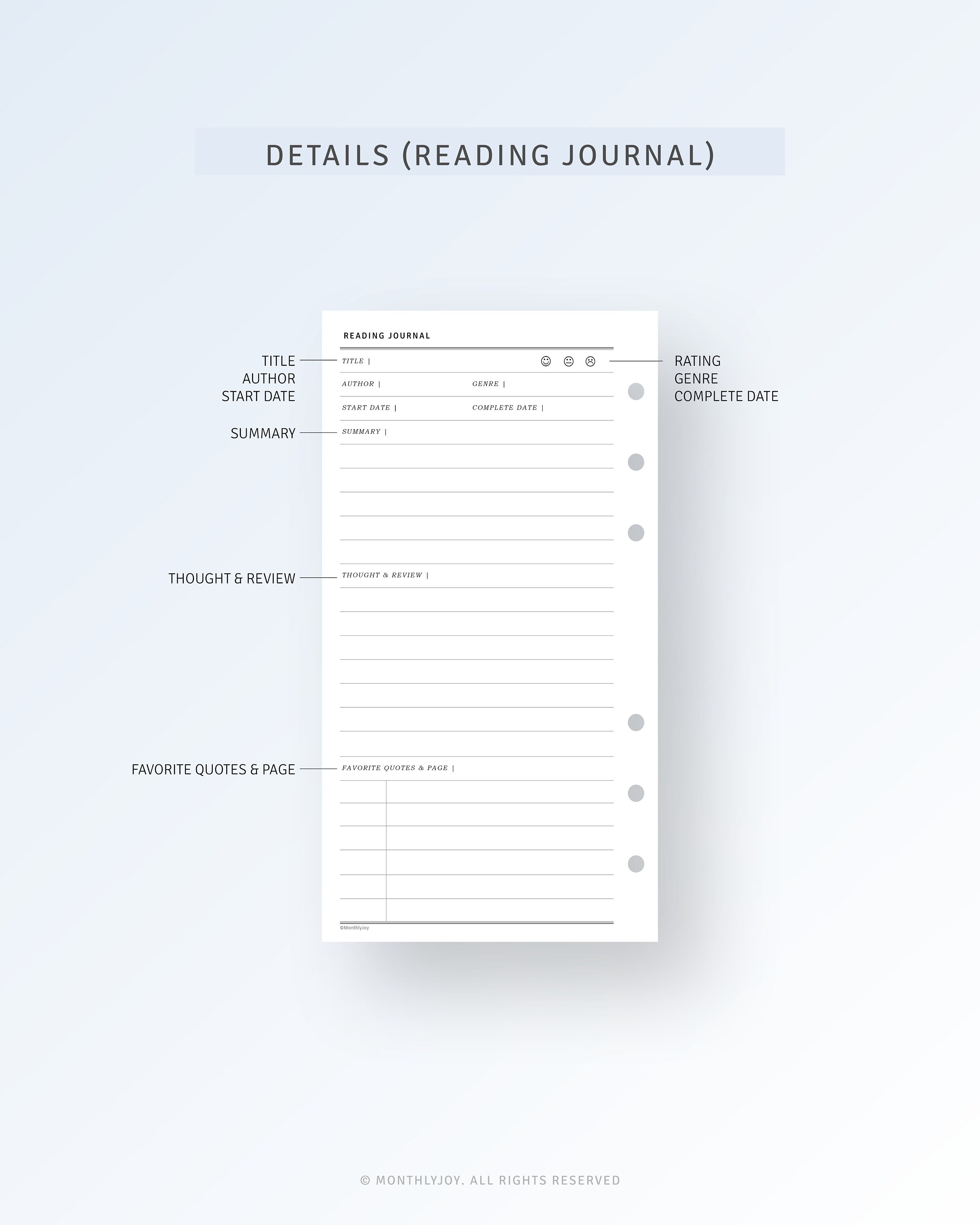 Personal Reading Journal Printable Book Review Journal - Etsy