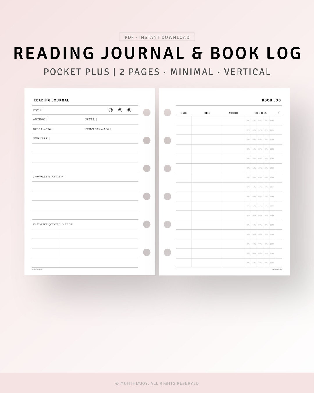 Pocket Plus, Reading Tracker Printable Inserts, Book Review Log Journal ...