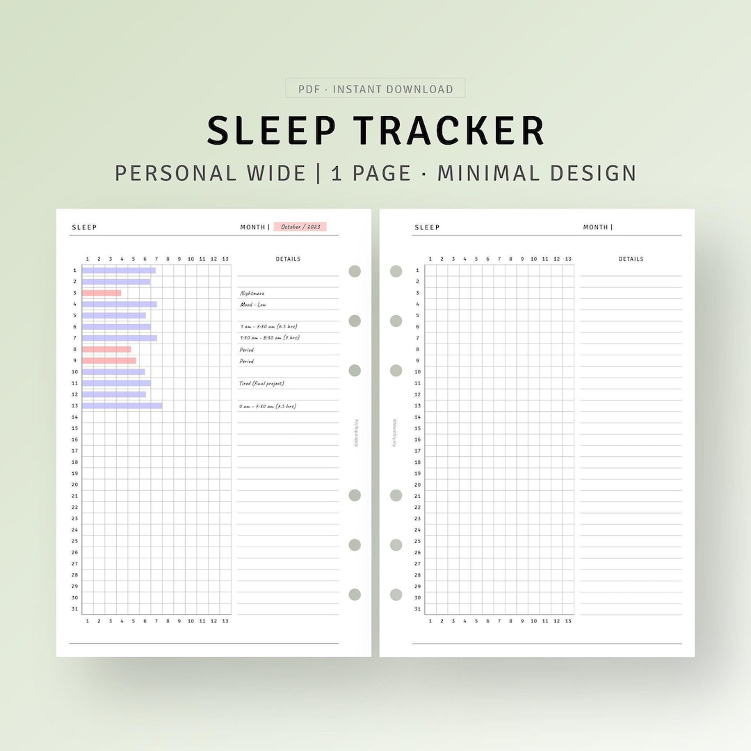 Monthly Sleep Log Printable Personal Wide Inserts, Sleep Circle Diary ...