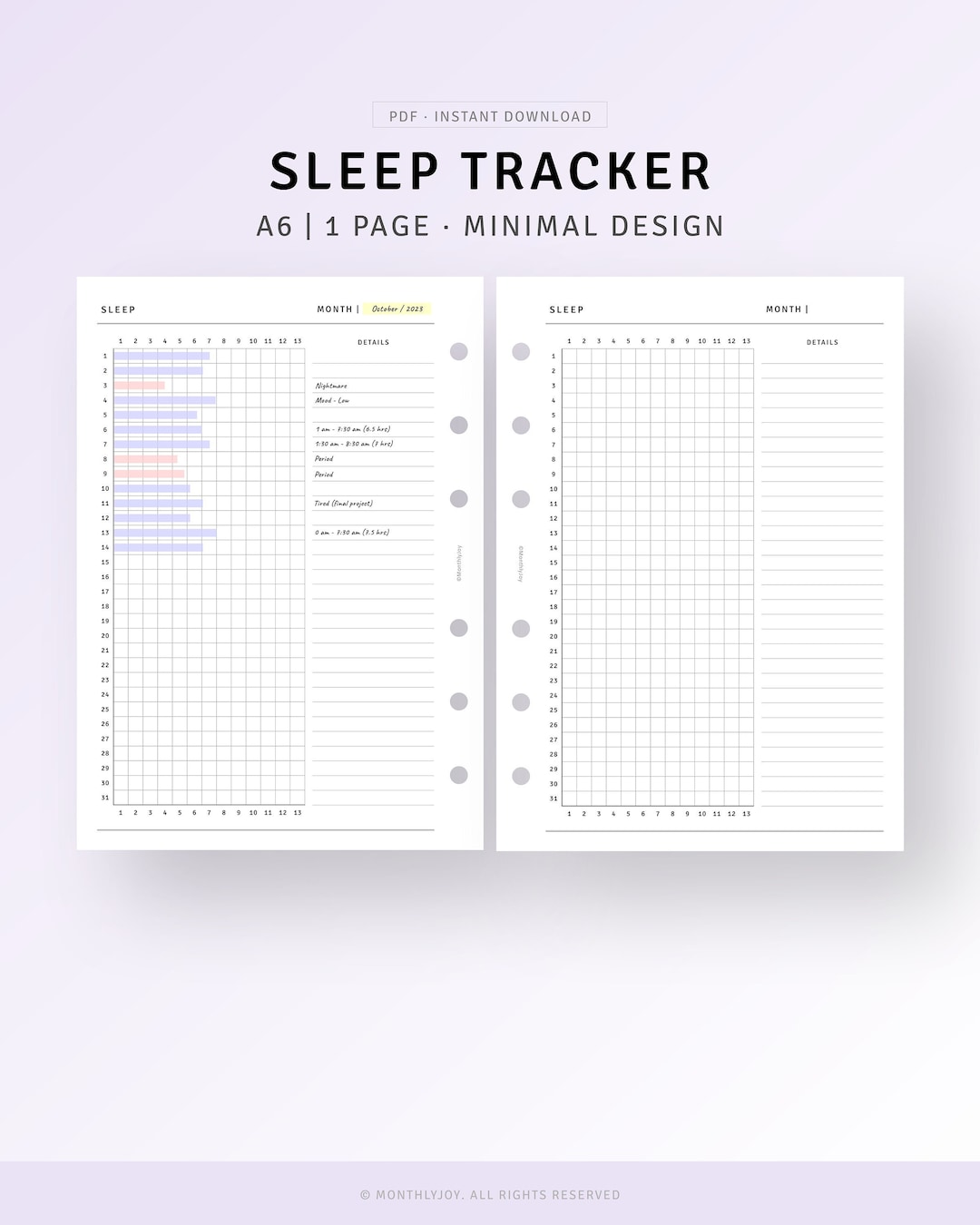 Sleep Tracker A6 Inserts Printable Sleep Circle Diary Template, Sleep ...