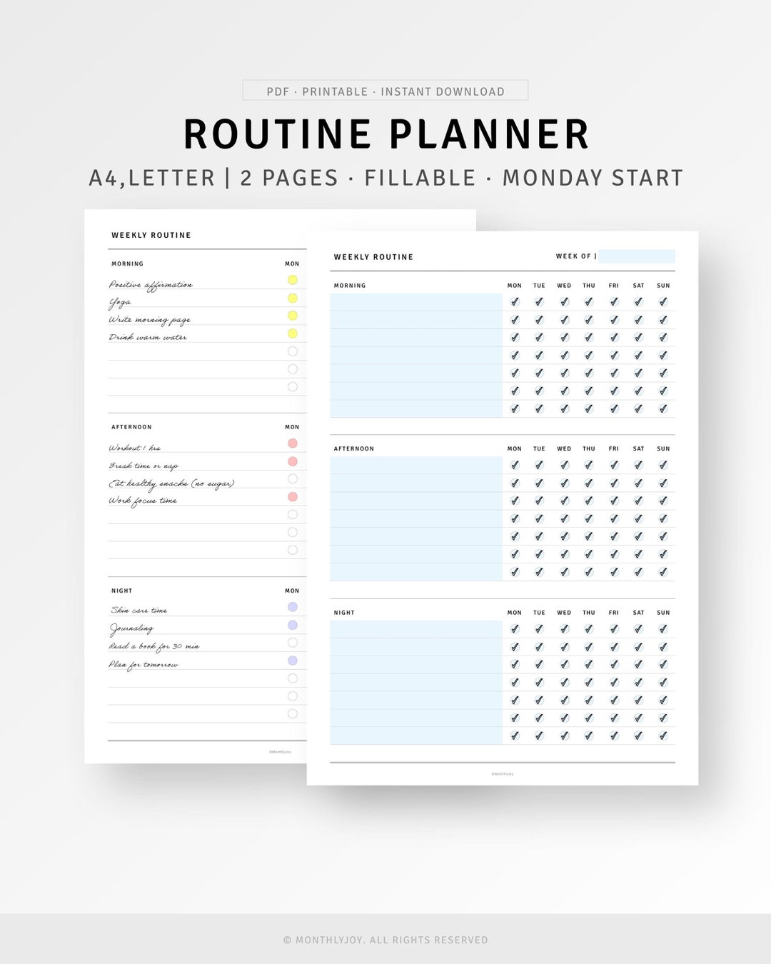 Routine Tracker Printable Morning Habit Journal, Weekly Goal Tracker ...