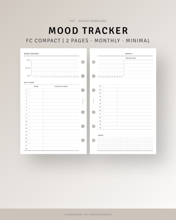 Mood Tracker FC Compact Inserts Printable Emotion Log List - Etsy
