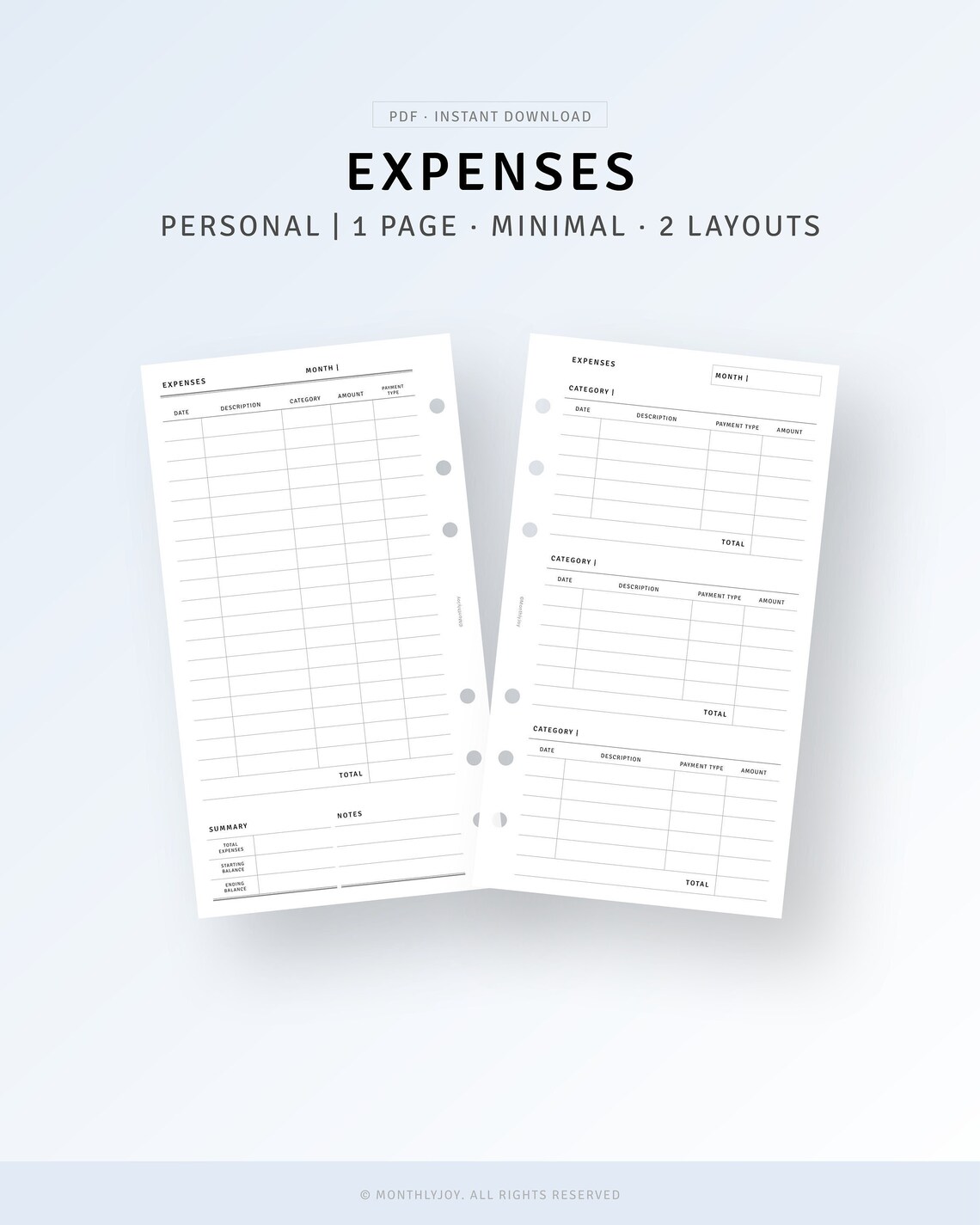 Personal Expense Tracker Printable Monthly Daily Expenses | Etsy