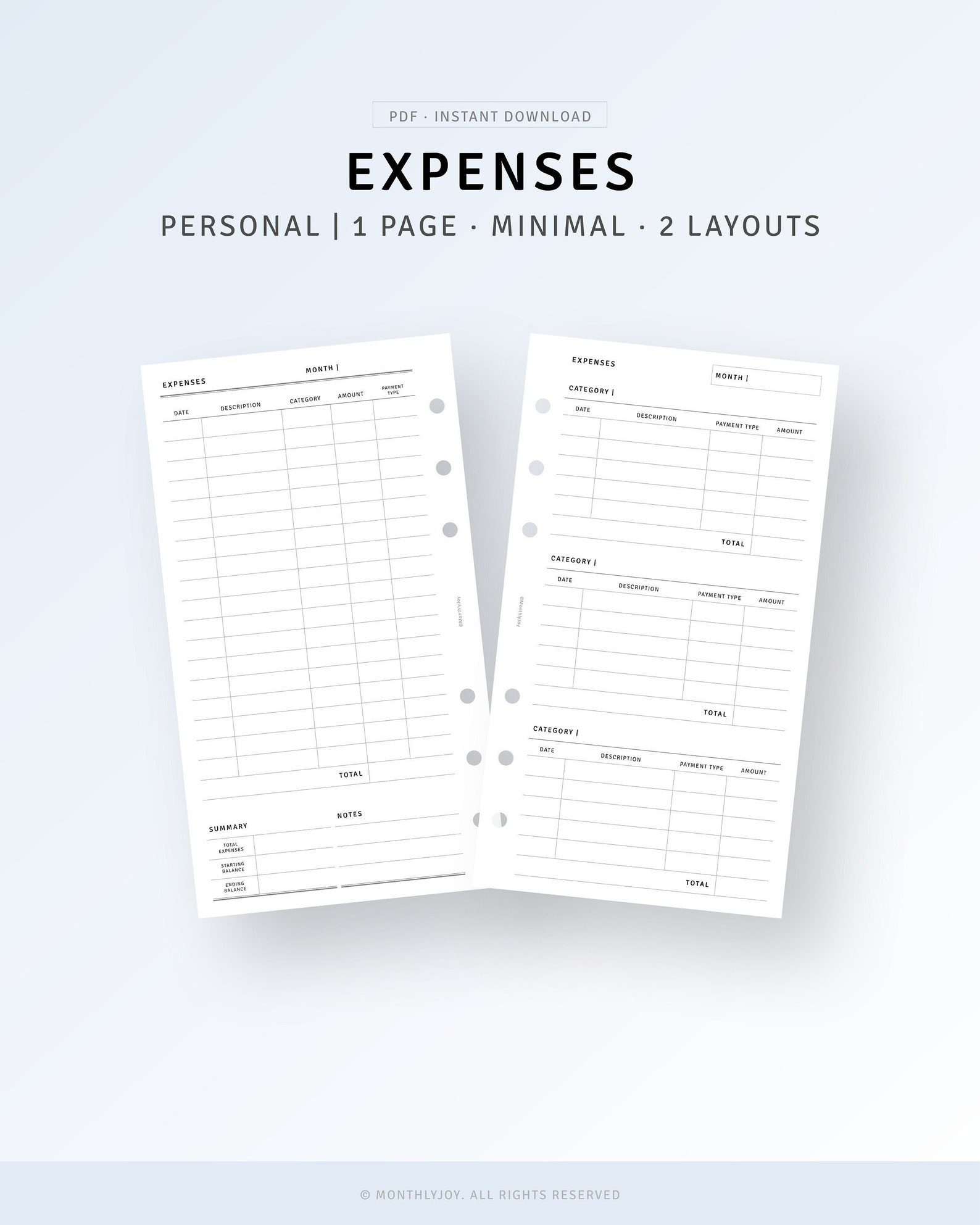 Personal Expense Tracker Printable Monthly Daily Expenses | Etsy