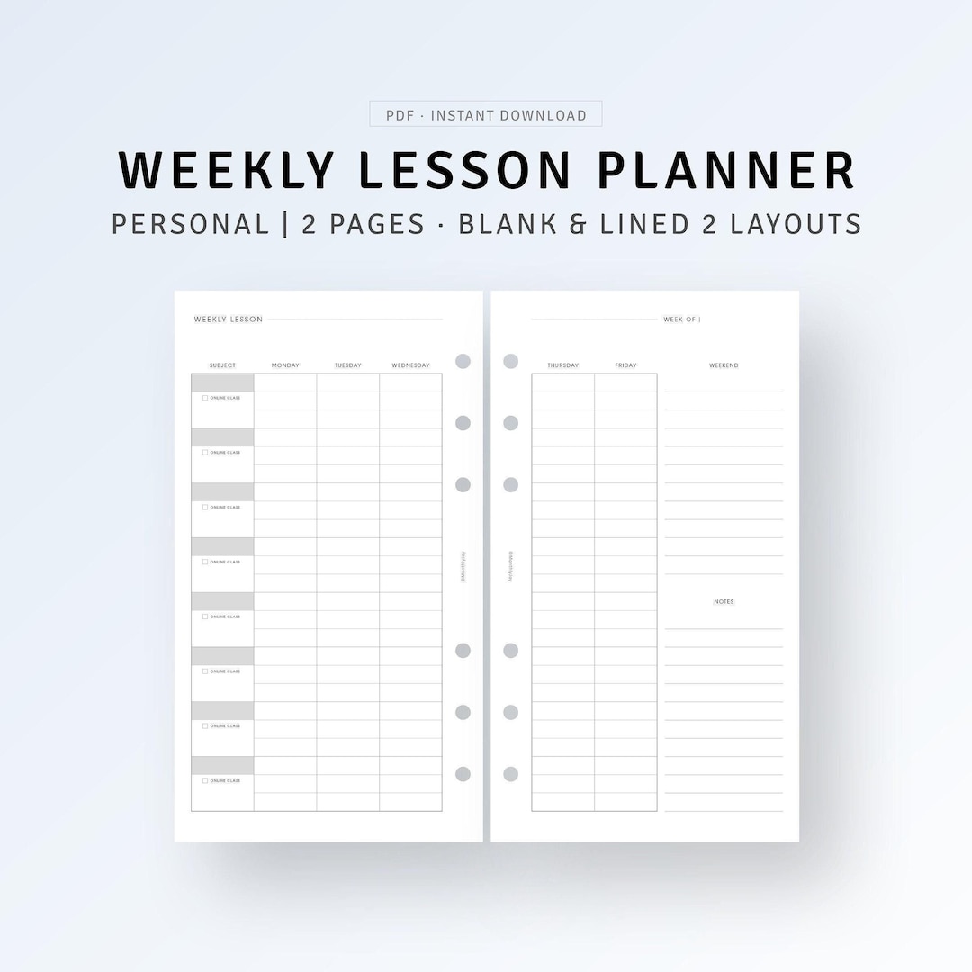 Personal, Weekly Lesson Planner Printable School Schedule Overview ...