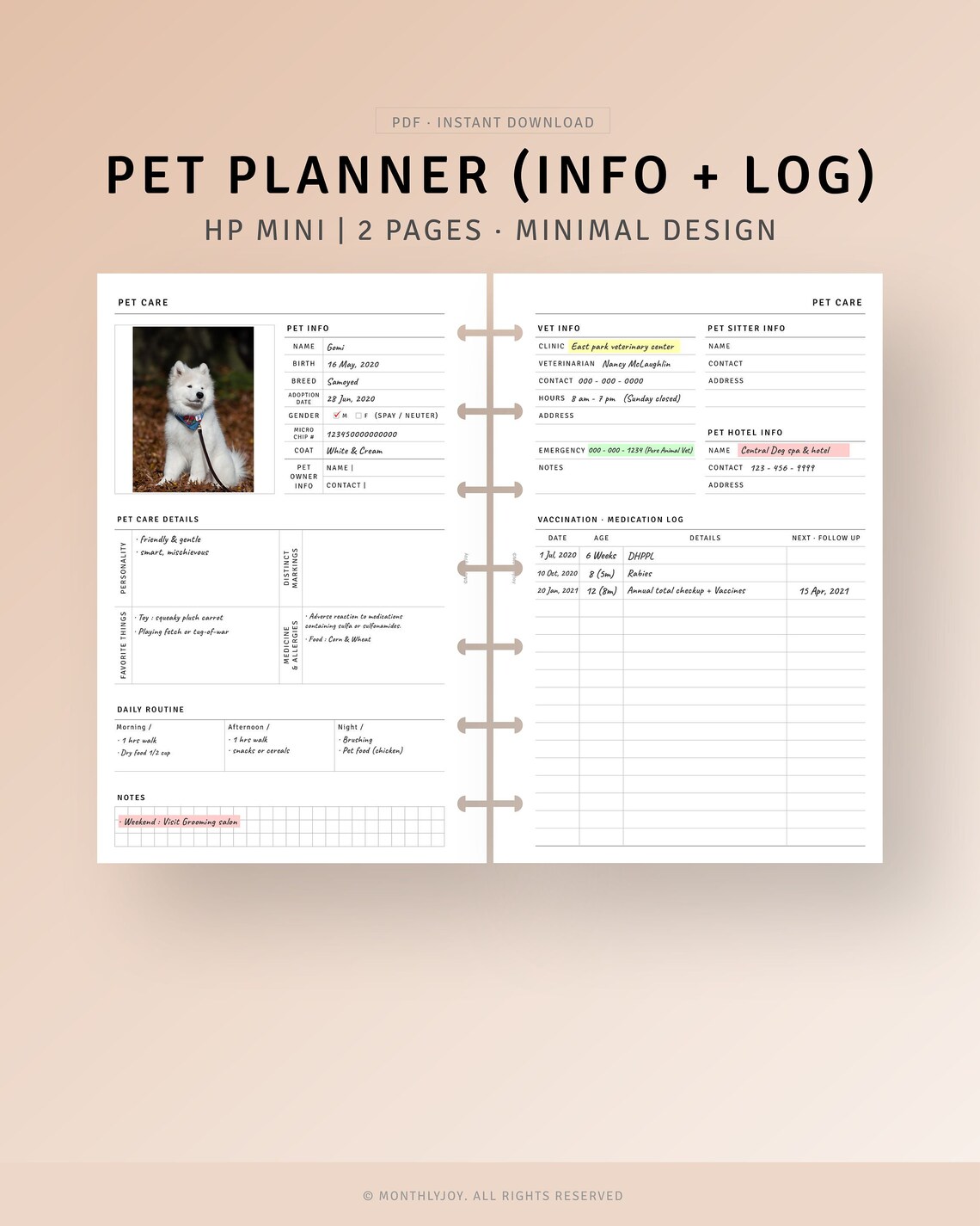 Pet Planner Printable Happy Planner Mini Inserts Cat Planner - Etsy