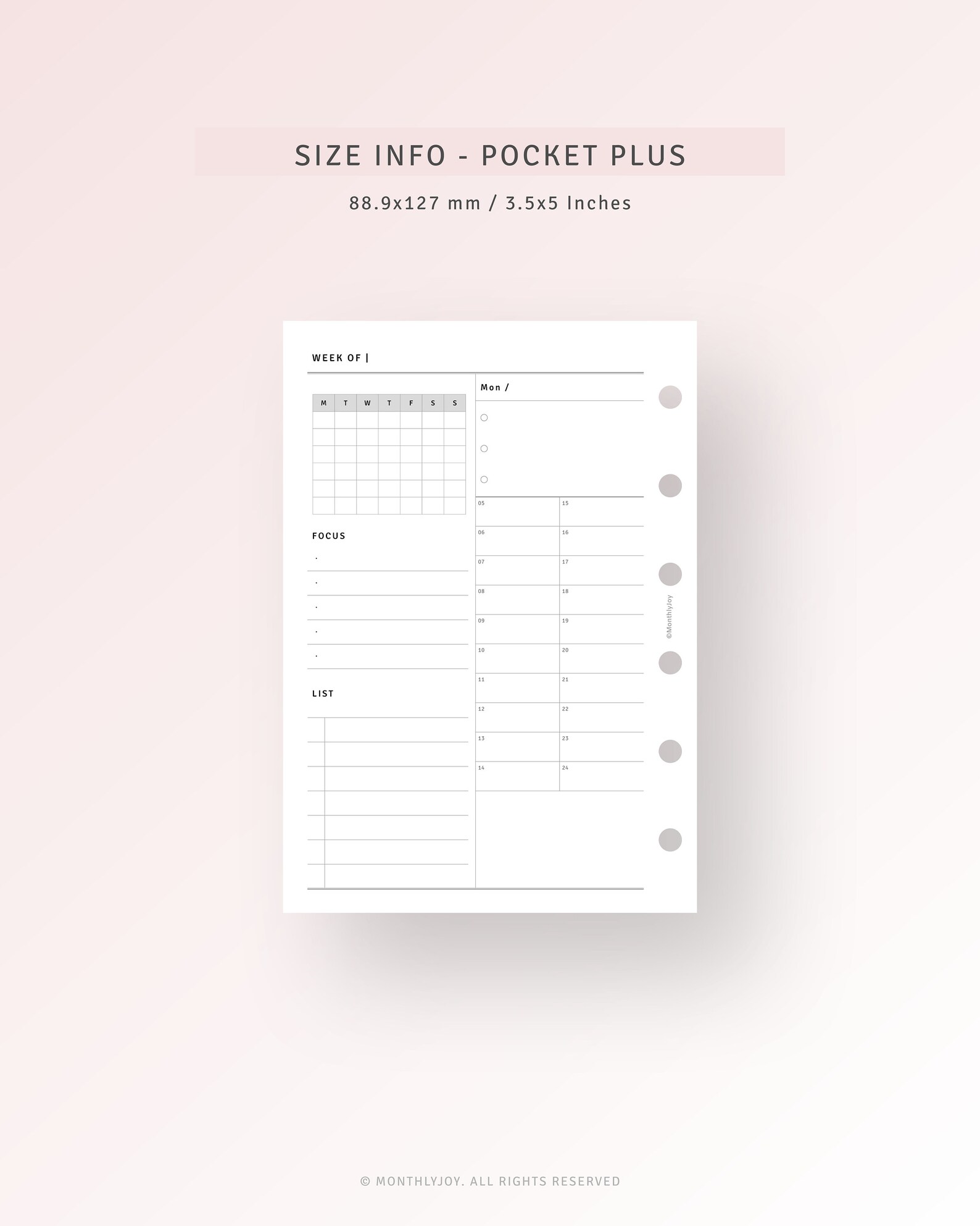 Week on 4 Pages Printable Pocket Plus Inserts, Weekly Calendar Schedule ...