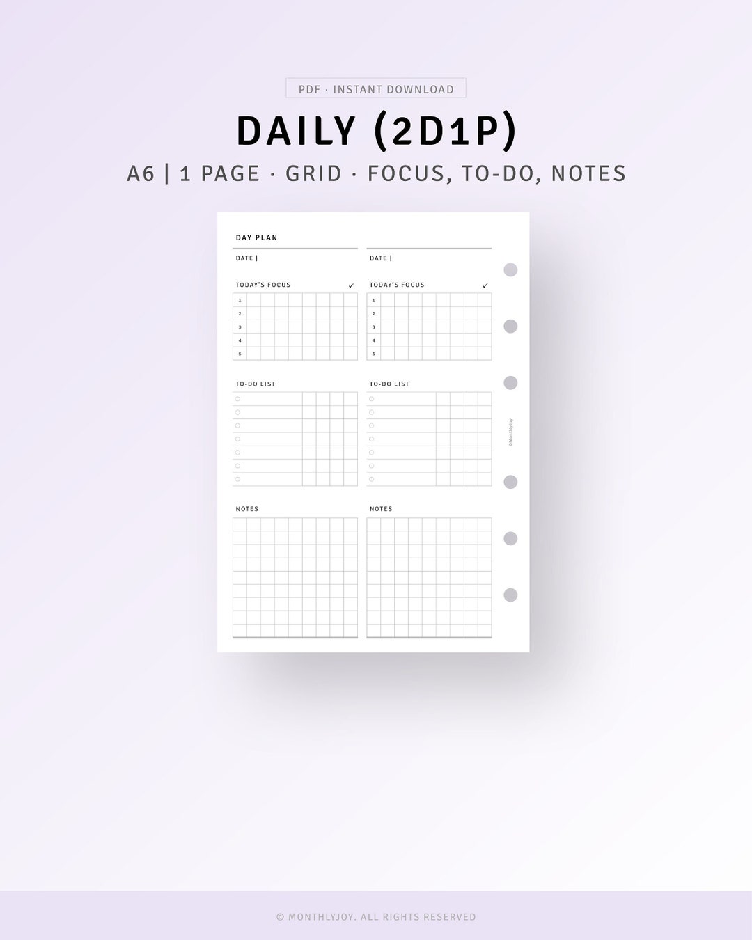2 Days on 1 Page Printable A6 Inserts, Undated Daily Planner Pdf, 2D1P ...