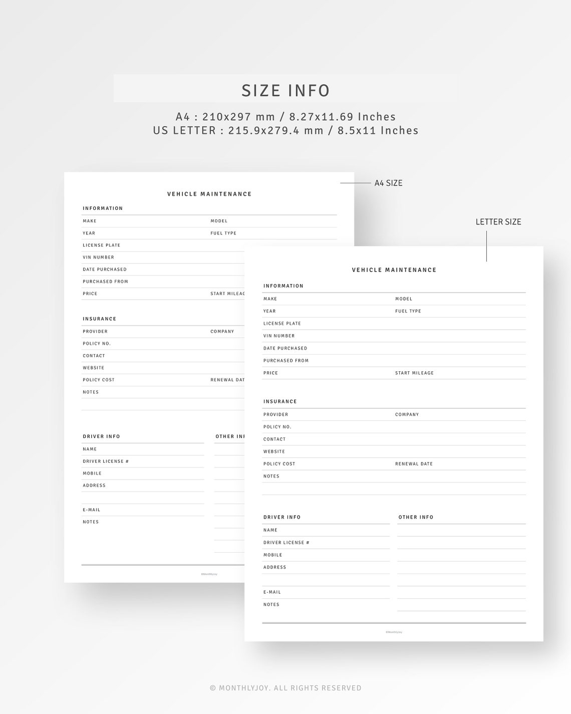 Car Maintenance Sheet A4/letter Size Printable Auto Mileage Log Journal ...