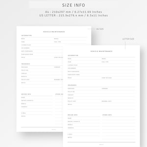 Car Maintenance Sheet A4/letter Size Printable Auto Mileage Log Journal ...