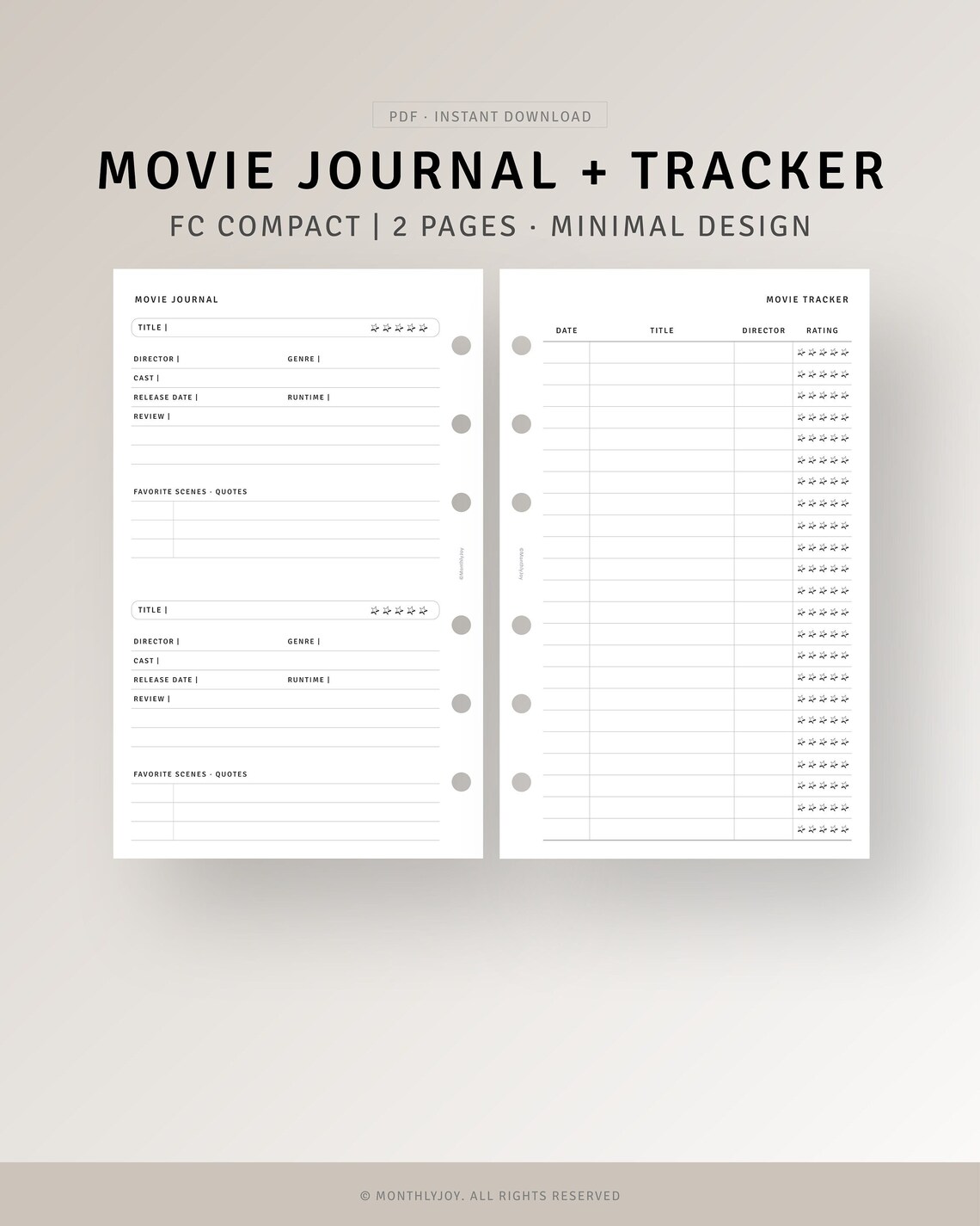 Printable Movie Journal Tracker FC Compact Inserts TV Series - Etsy