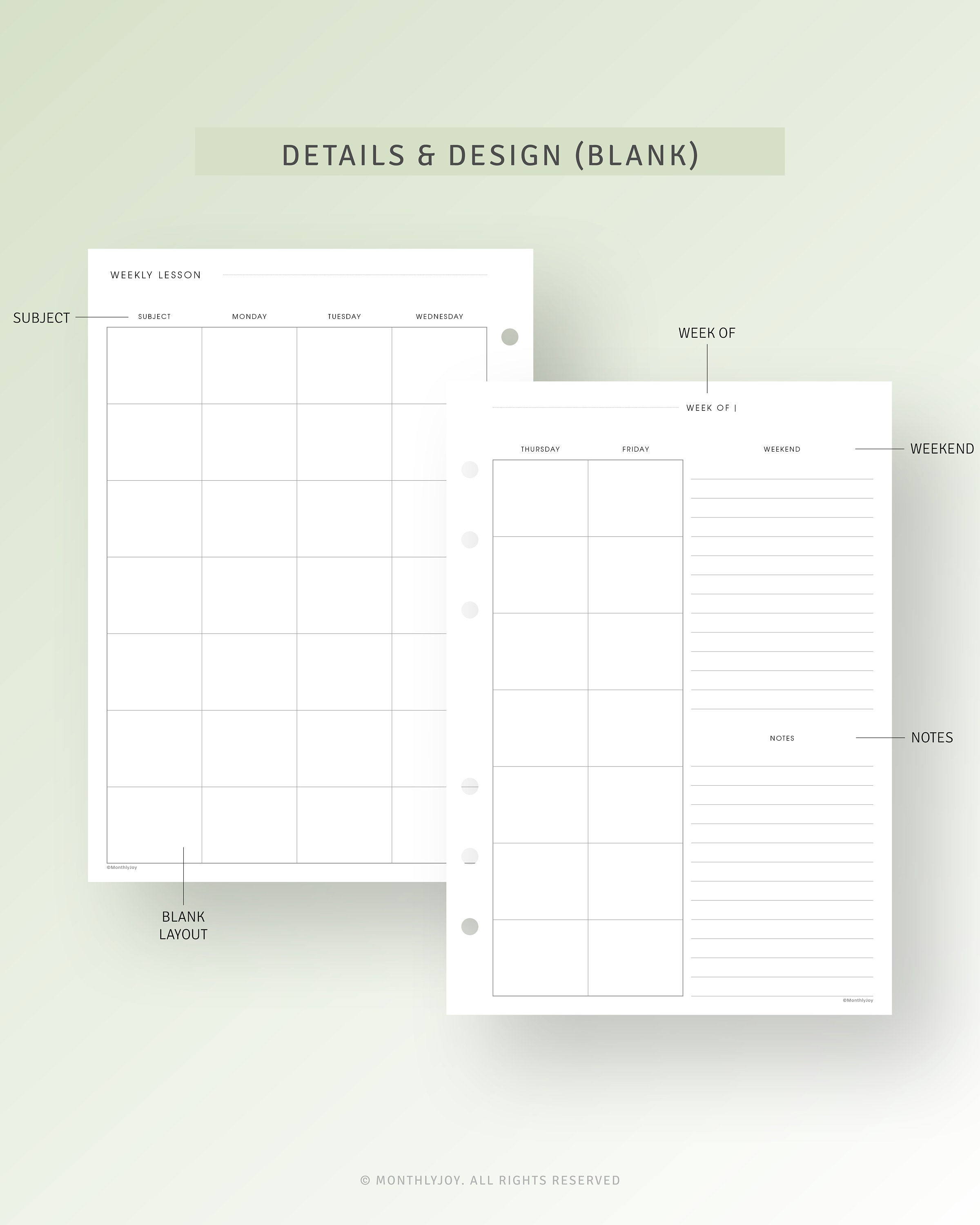 Lesson Planner Printable Personal Wide Inserts Weekly Student - Etsy