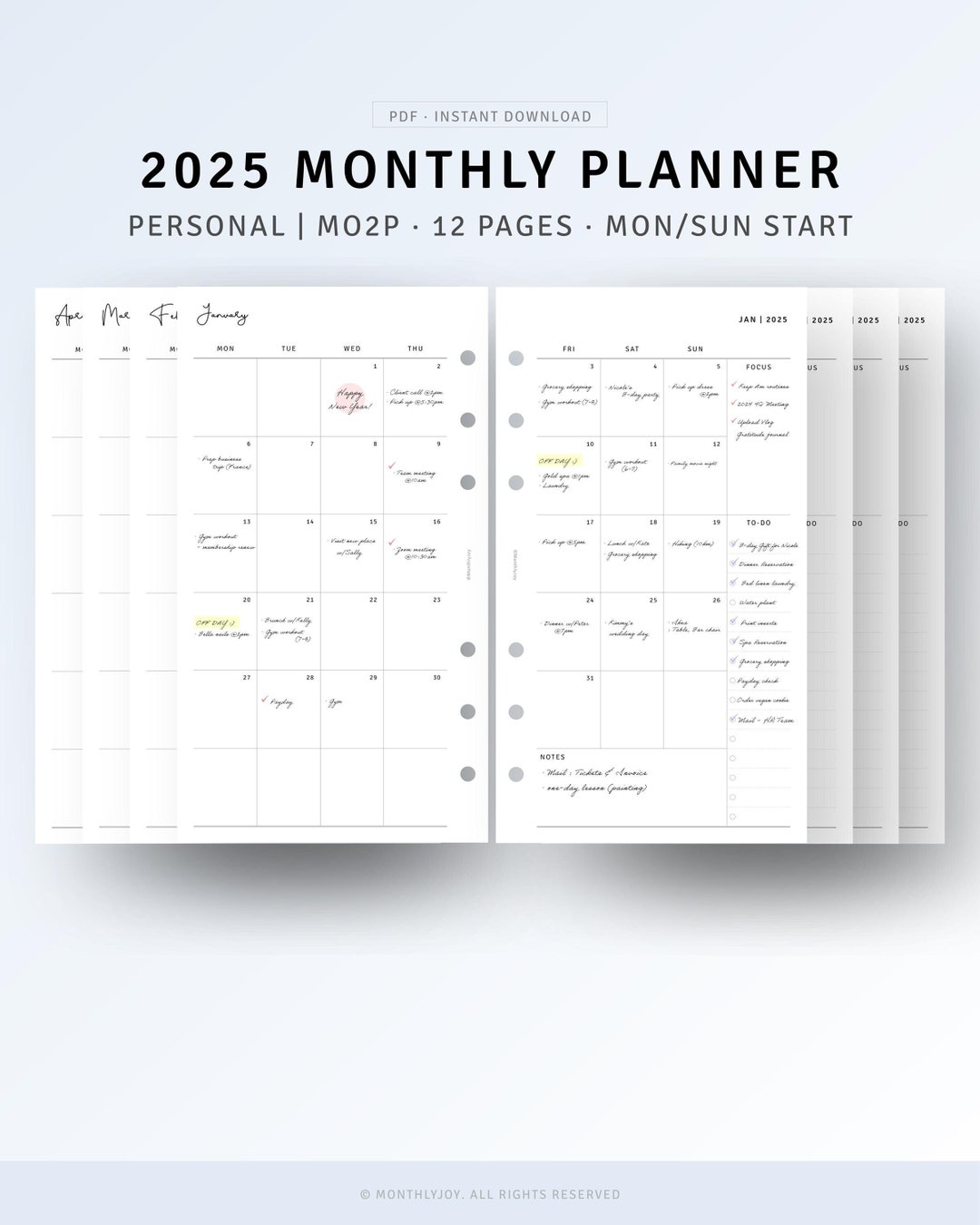 Personal, 2025 Monthly Planner Printable Schedule Organizer, Month on 2 ...