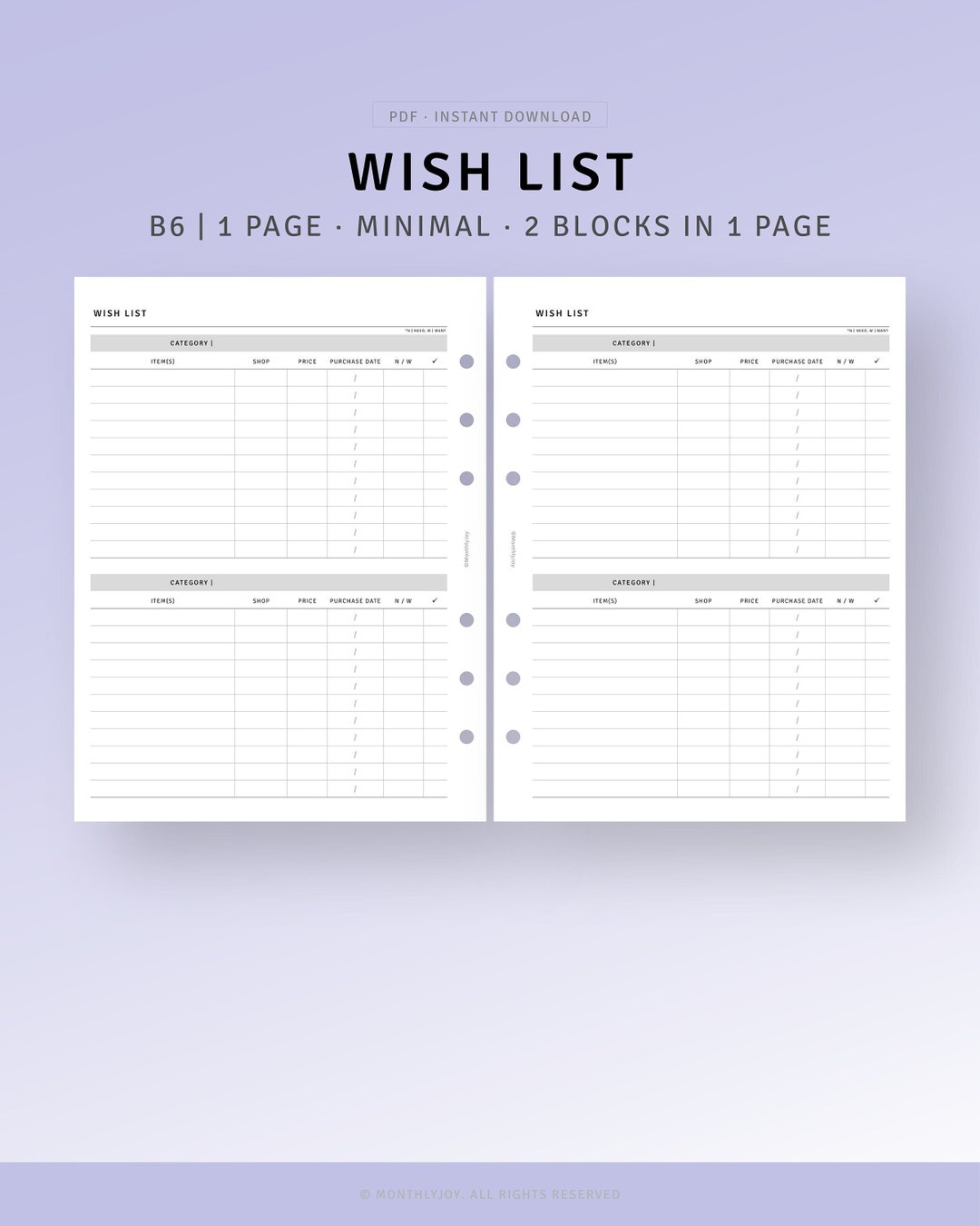 Wish List Printable B6 Size Inserts, Christmas Wish List Template ...