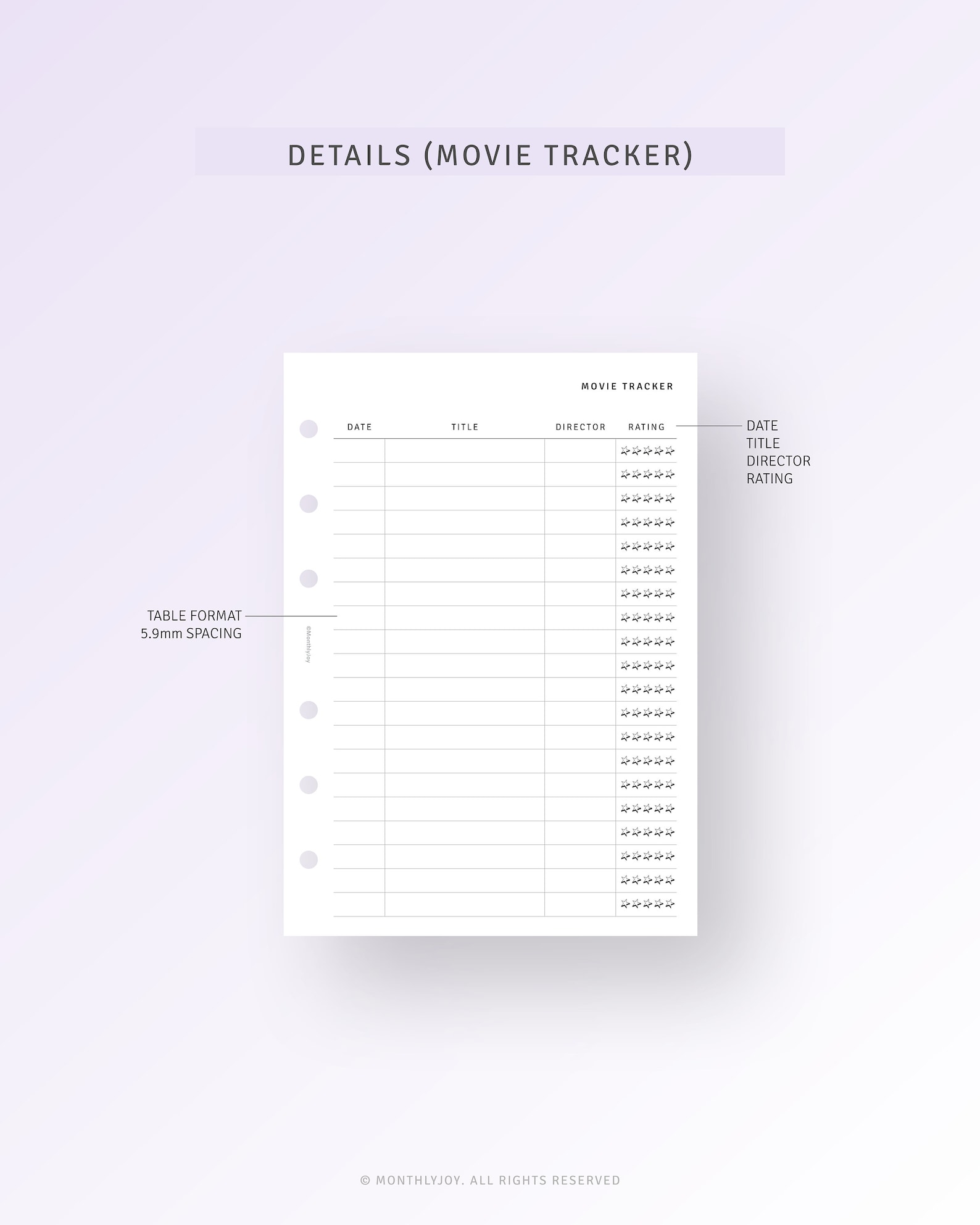 Movie Tracker Printable Movie Journal A6 Inserts, Cinema TV Series ...