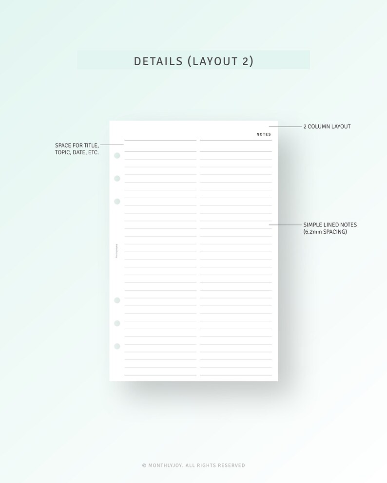 Notes Page Printable Half Size Inserts Lined Notes Paper | Etsy