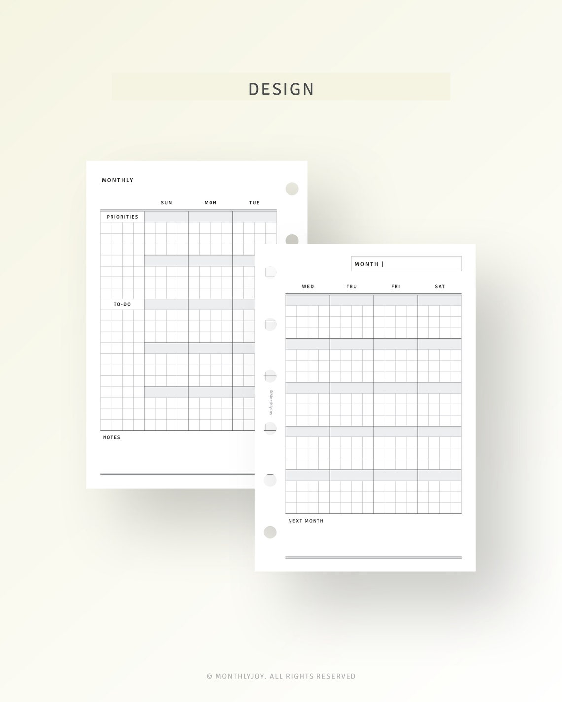Pocket Monthly Planner Inserts Printable Month on 2 Pages | Etsy