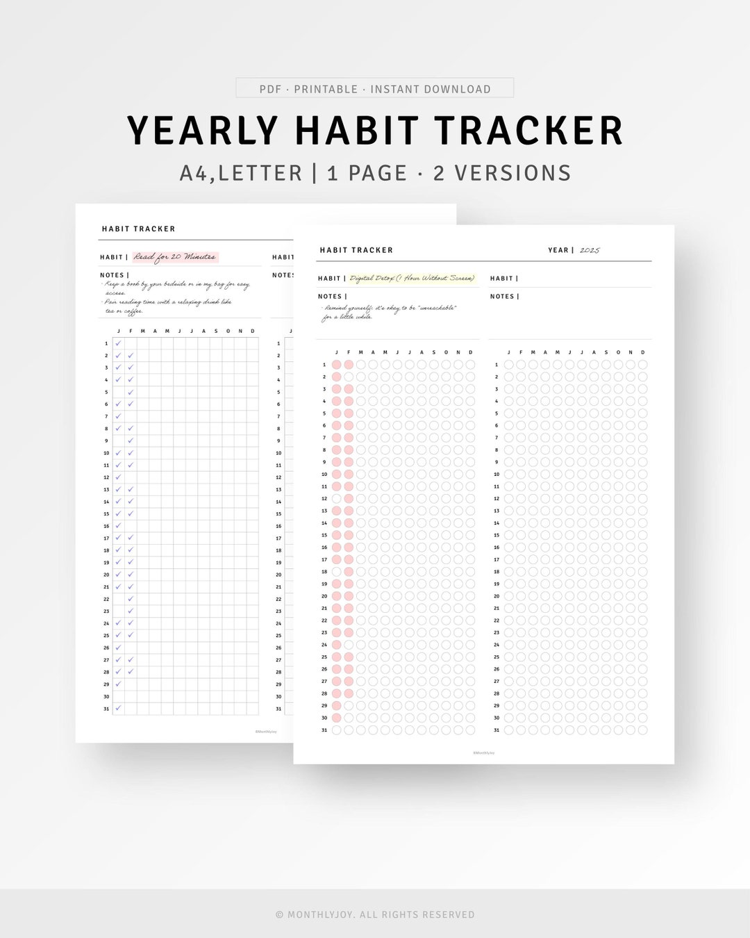 Yearly Habit Tracker Printable A4/letter Size Daily Routine Tracker ...