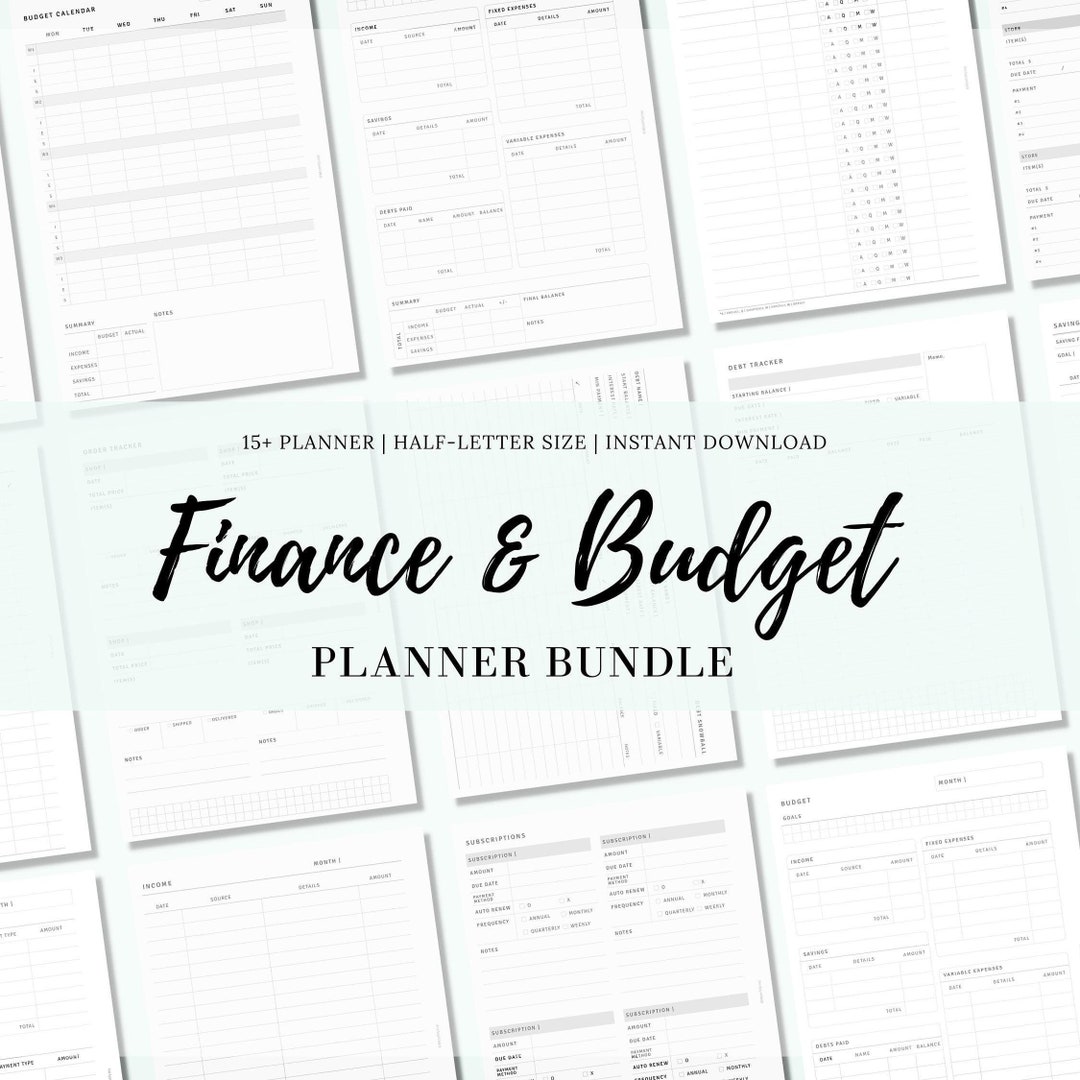 20 Budget Finance Planner Pack Printable Half Size Inserts, Debt Payoff ...