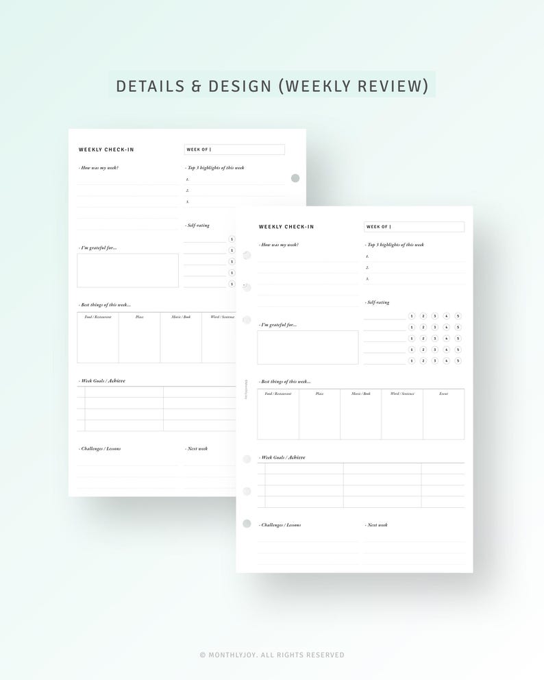 Daily Weekly Monthly Review Printable Half Letter Inserts, Daily ...