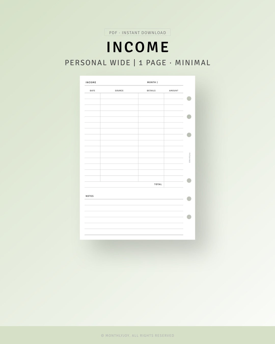 Income Tracker Printable Personal Wide Inserts, Monthly Income Overview ...