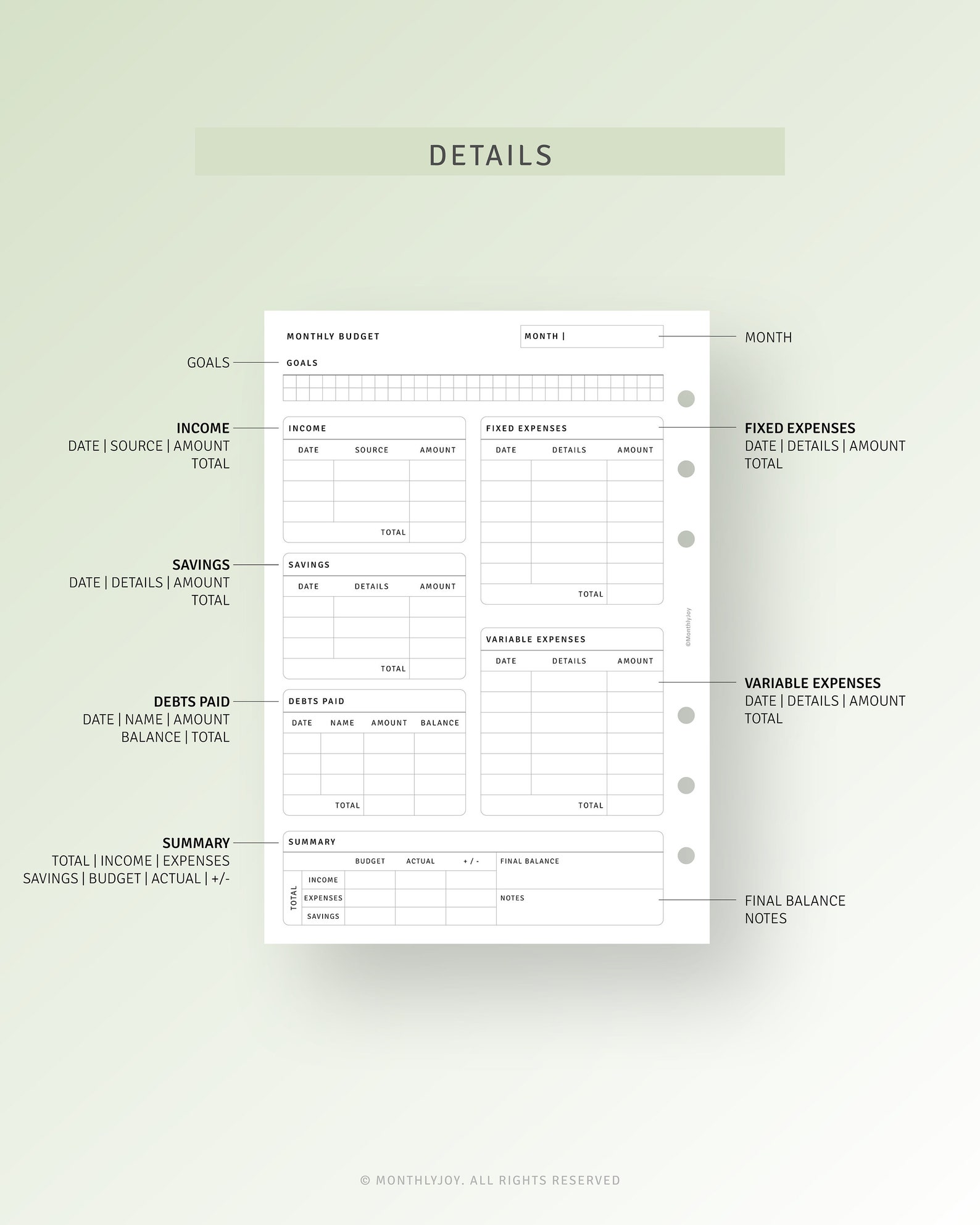 Budget Planner Printable Personal Wide Inserts, Finance Template ...