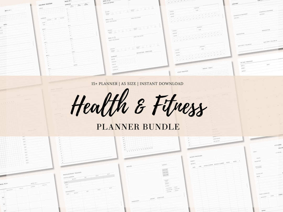 20 Health Fitness Planner Printable A5 Inserts Bundle, Health Body ...