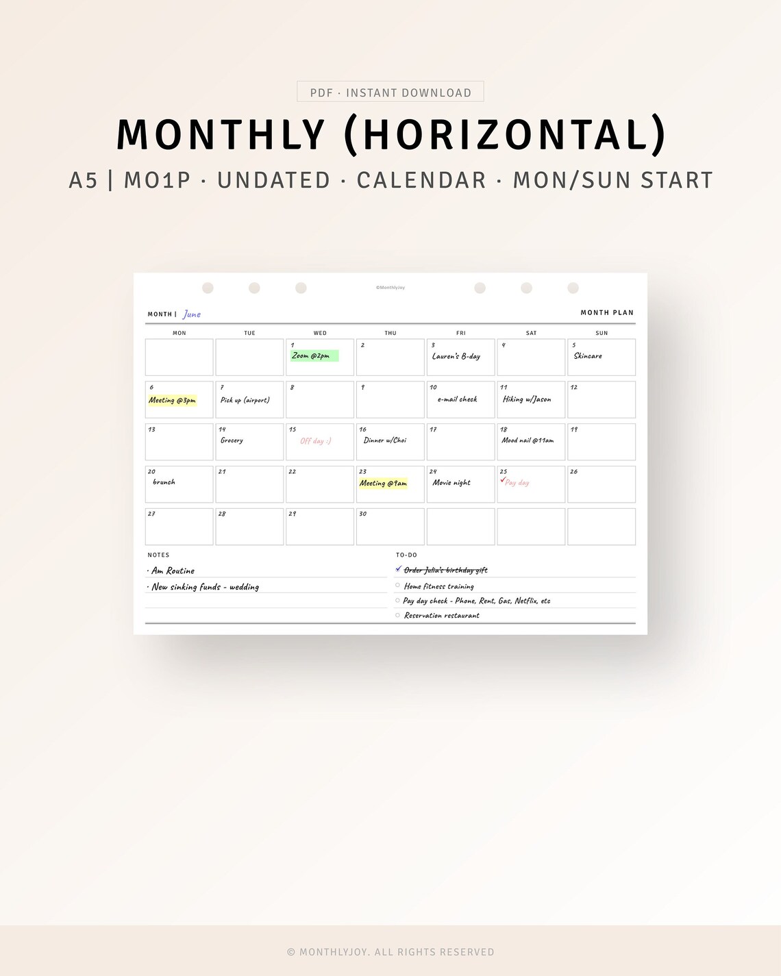 A5 Ring Monthly Planner Pdf Inserts Printable Monthly Layout - Etsy