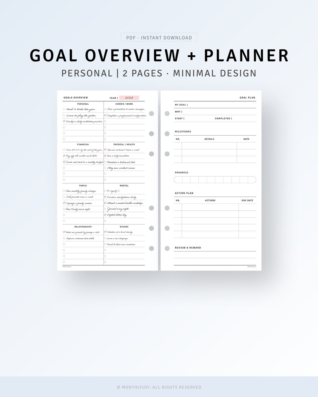 Personal, Goal Overview Planner Printable Life Goal Setting Template ...