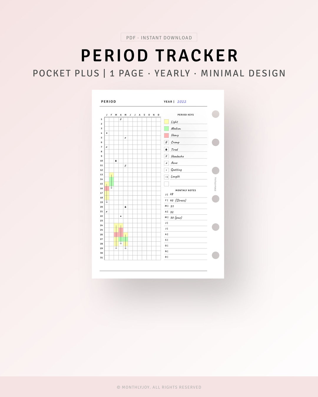 Period Tracker Printable Pocket Plus Inserts, Menstruation Log ...