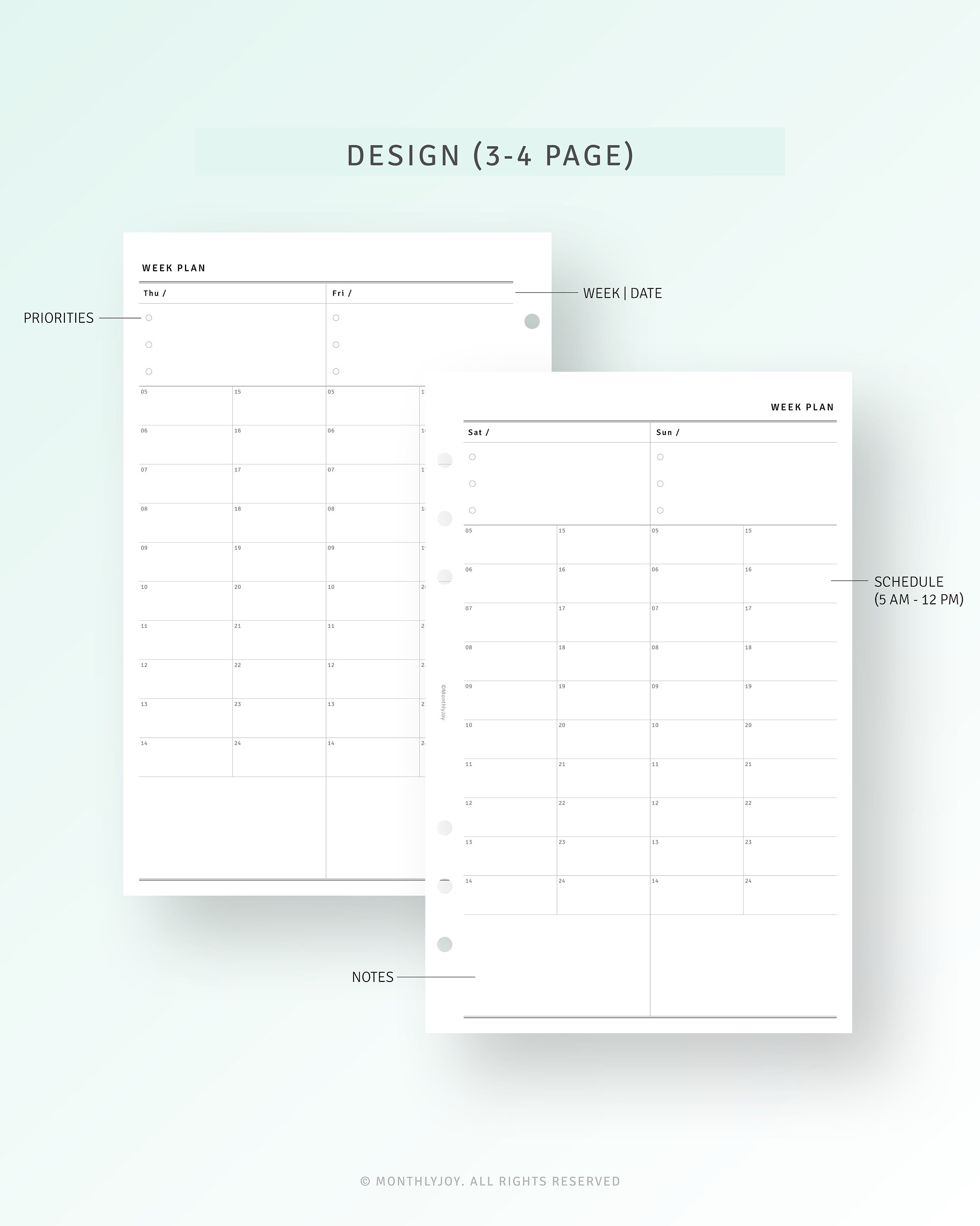 Week on 4 Pages Printable Half Letter Inserts Undated Weekly - Etsy