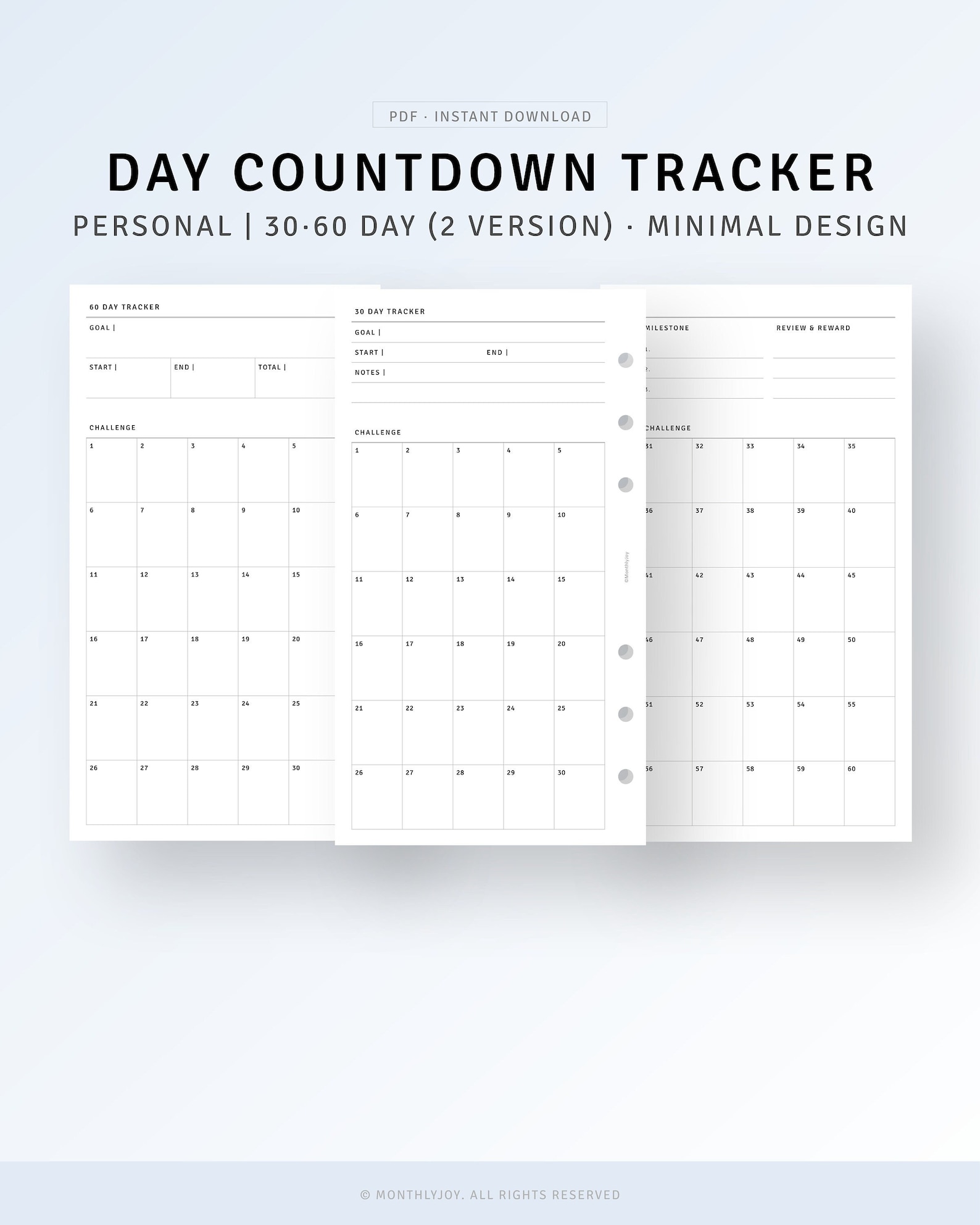 30 Day Countdown Tracker Printable Personal Size Inserts 60 - Etsy