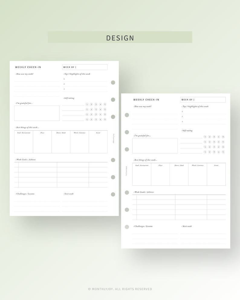 Weekly Review Printable Personal Wide Inserts, Mindfulness Weekly ...