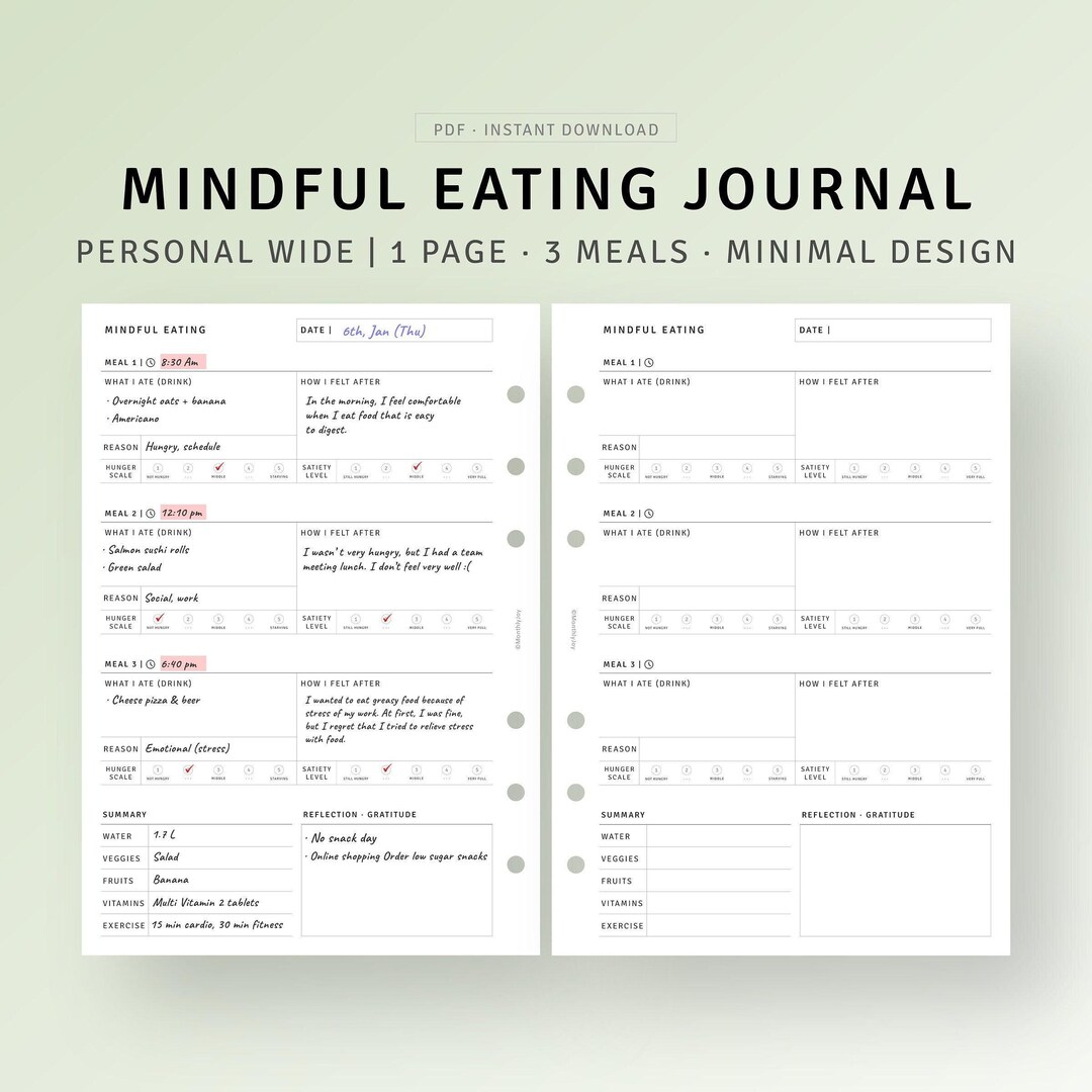 Mindful Eating Journal Printable Personal Wide Food Tracker, Intuitive ...