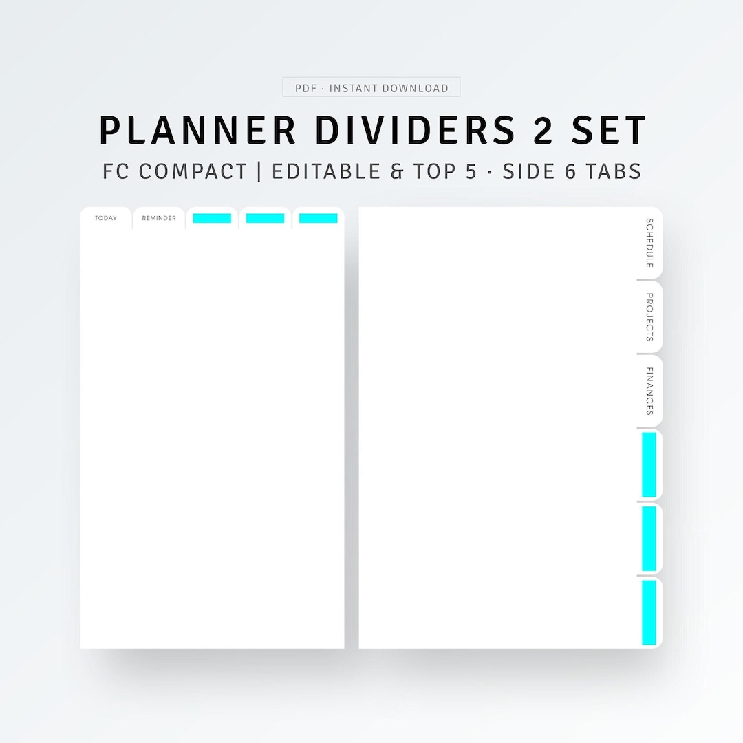 Planner Dividers Printable FC Compact Inserts, Editable Binder Side ...