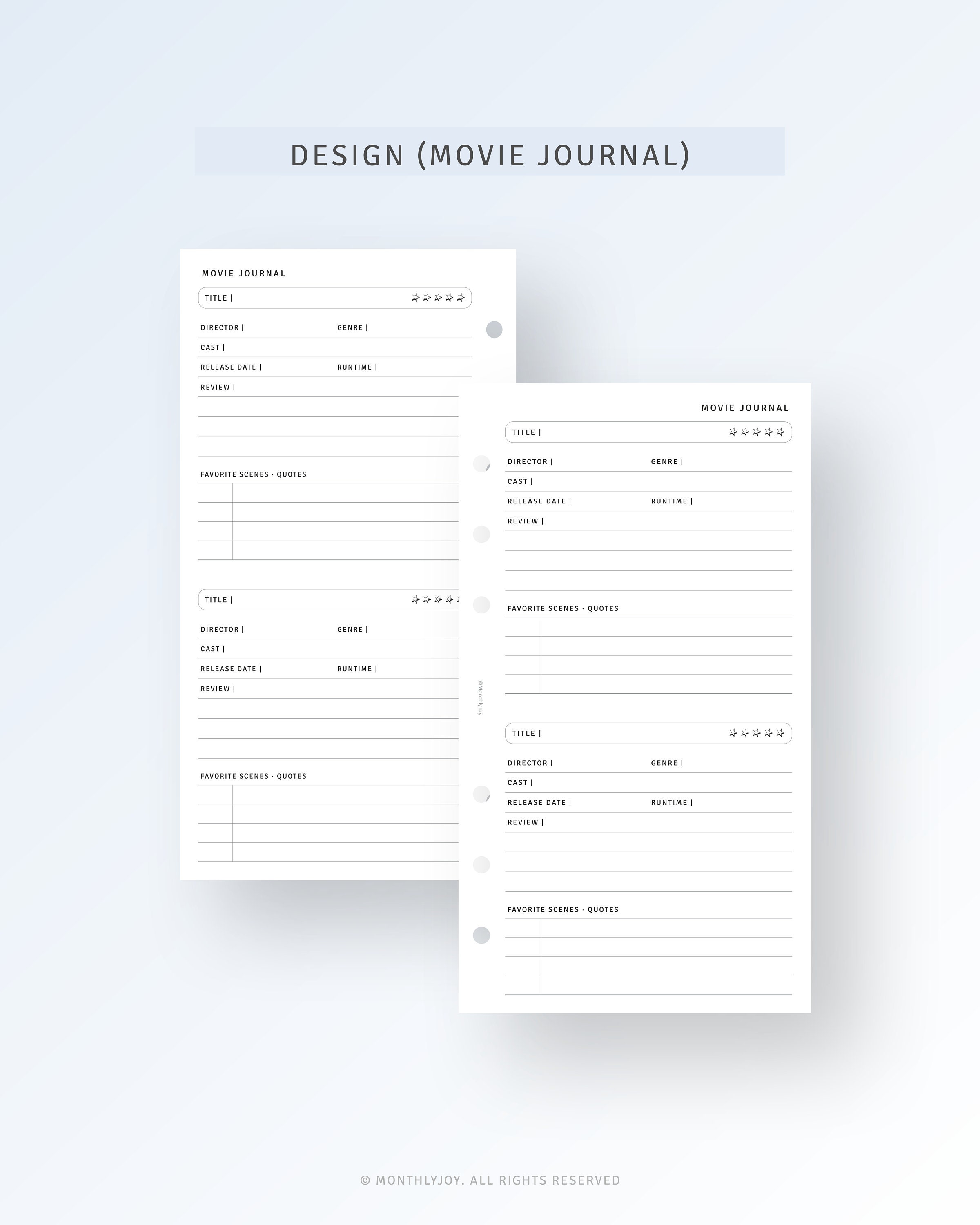 Personal Movie Tracker Movie Journal Printable Movie Watch - Etsy