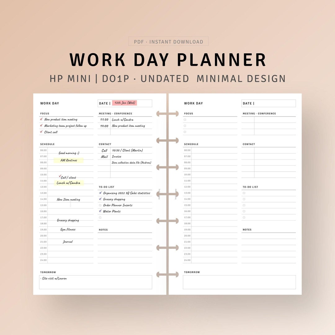 Business Work Planner Printable Work Day Organizer, Work From Home ...