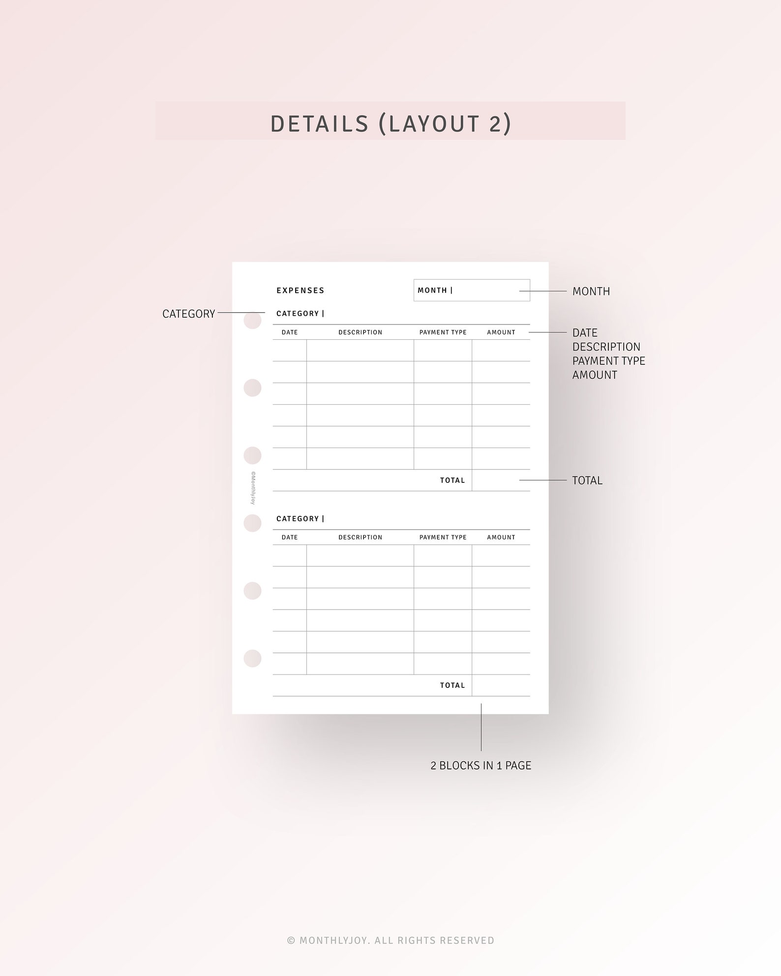 Printable Expense Tracker Pocket Plus Inserts Monthly Expense - Etsy