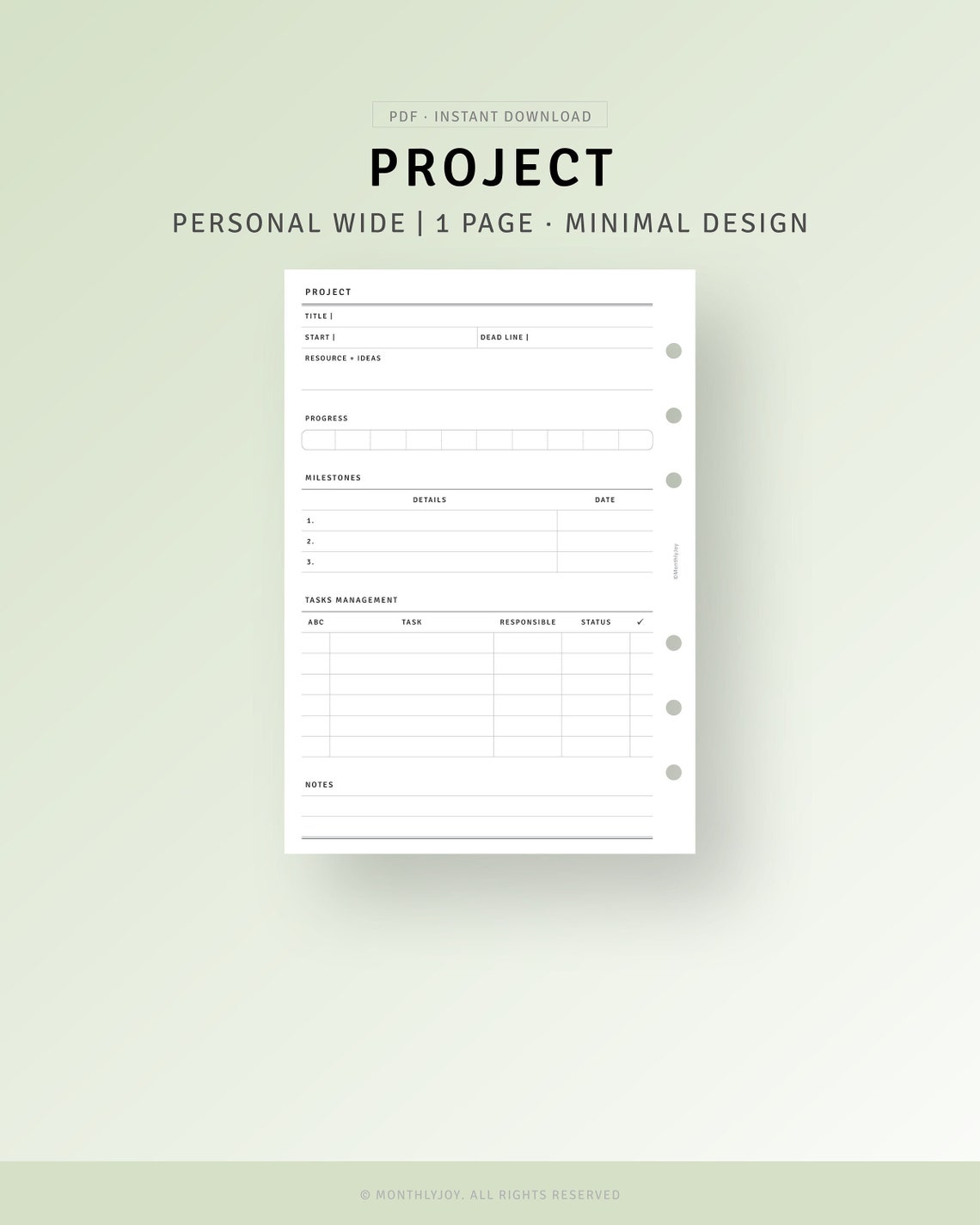 Project Planner Printable Personal Wide Inserts Project - Etsy