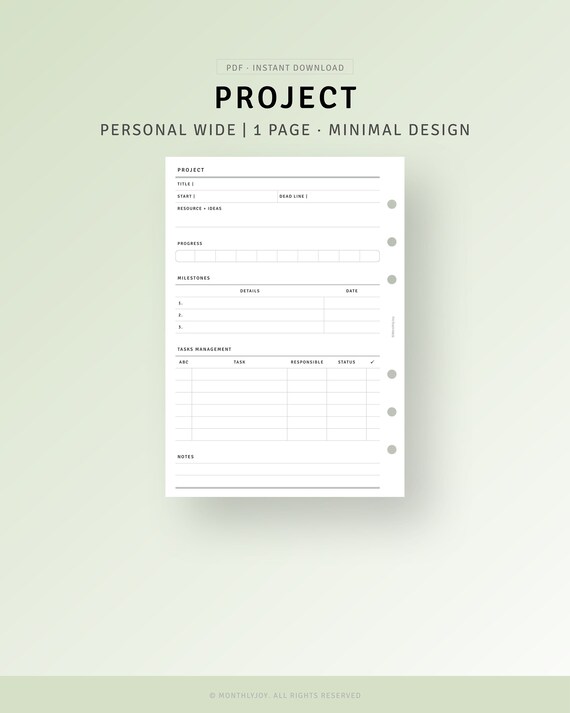 Project Planner Printable Personal Wide Inserts Project - Etsy